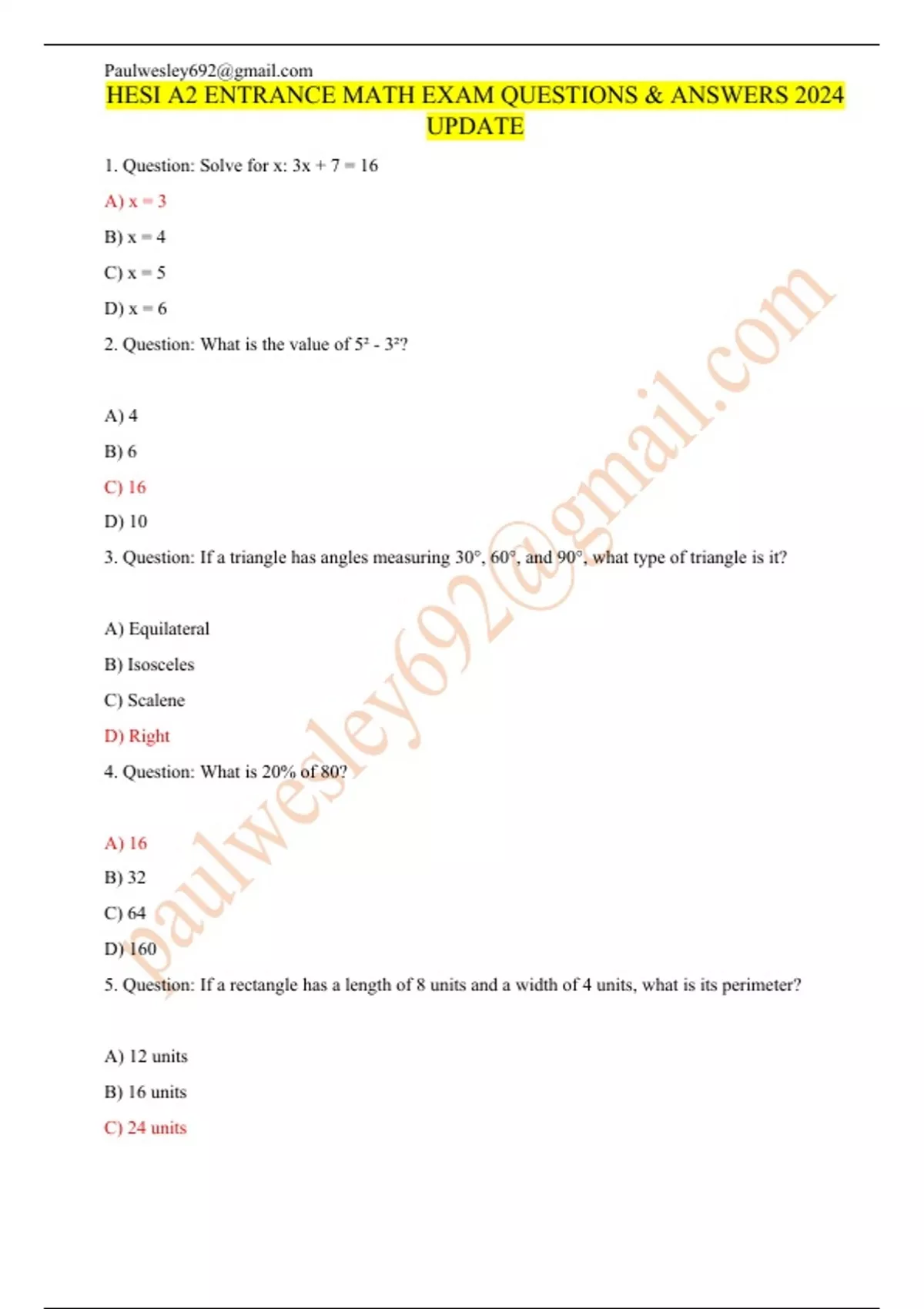 HESI A2 ENTRANCE MATH EXAM QUESTIONS & ANSWERS 2024 UPDATE - HESI A2 ENTRANCE MATH 2024 - Stuvia US