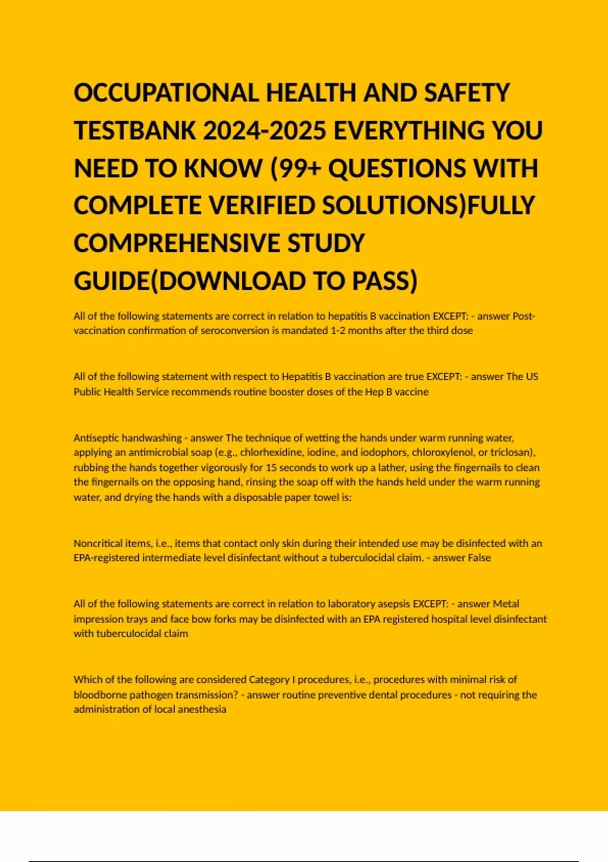 OCCUPATIONAL HEALTH AND SAFETY TESTBANK EVERYTHING YOU NEED TO KNOW (99 ...