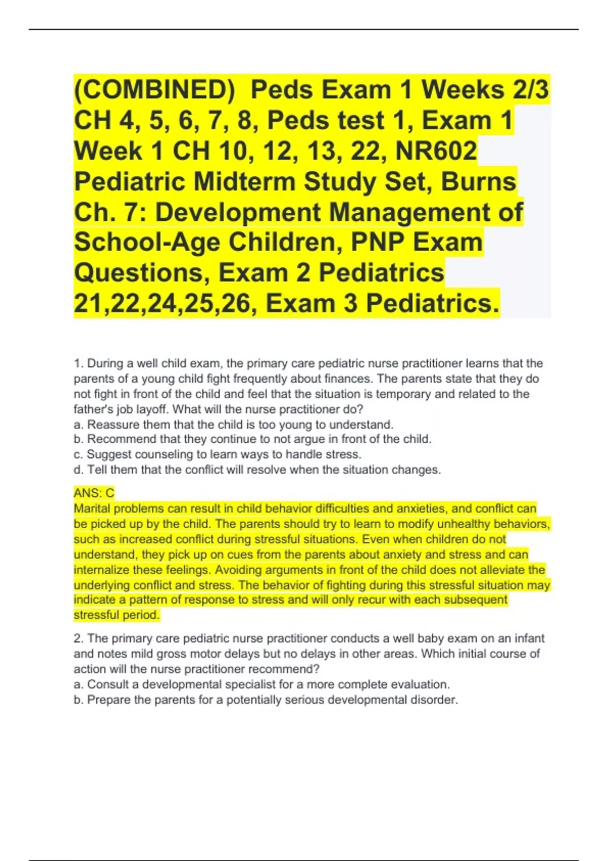 (COMBINED) Peds Exam 1 Weeks 2/3 CH 4, 5, 6, 7, 8, Peds test 1, Exam 1 ...