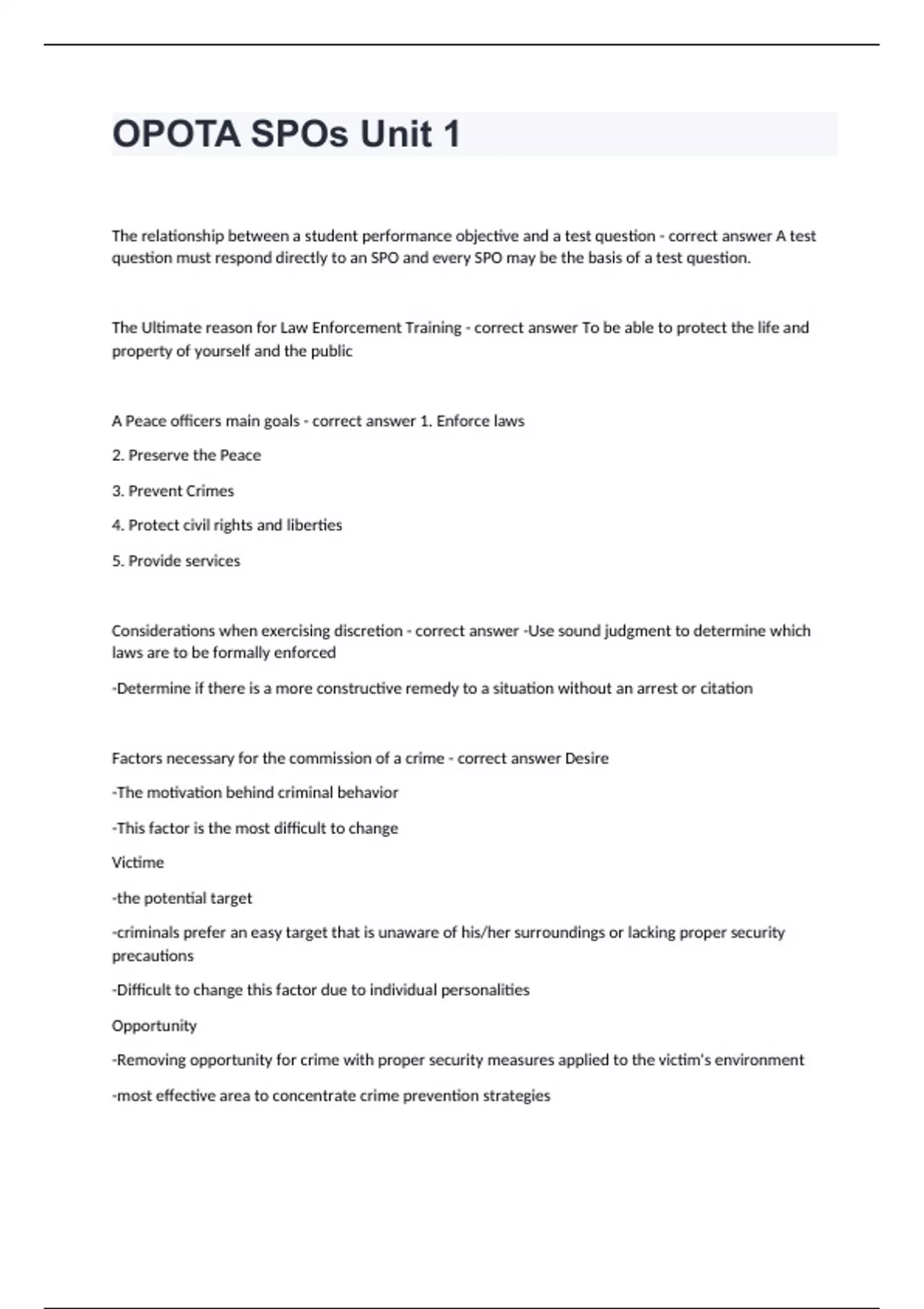 OPOTA SPOs Unit 1 questions with answers 2024/2025 - OPOTA - Stuvia US