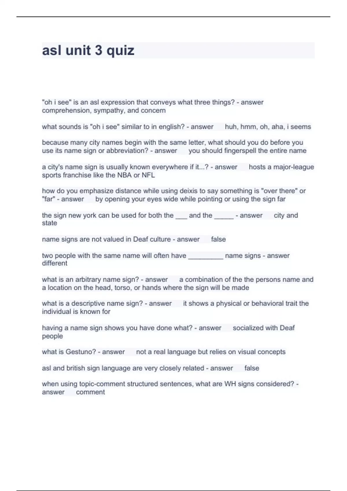 asl unit 3 quiz Questions with correct Answers 2024 - ASLA - Stuvia US