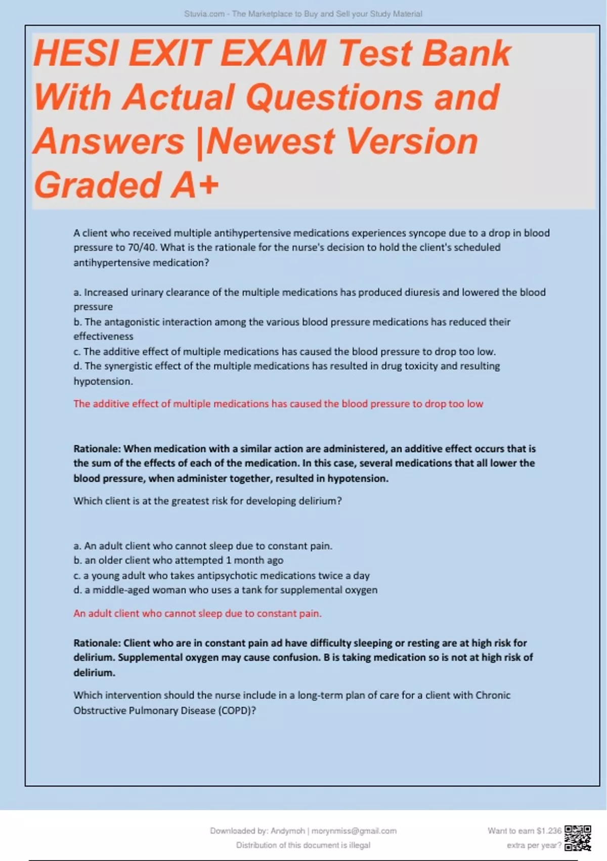 HESI EXIT EXAM TEST BANK WITH ACTUAL QUESTIONS AND ANSWERS |LATEST 2024 ...