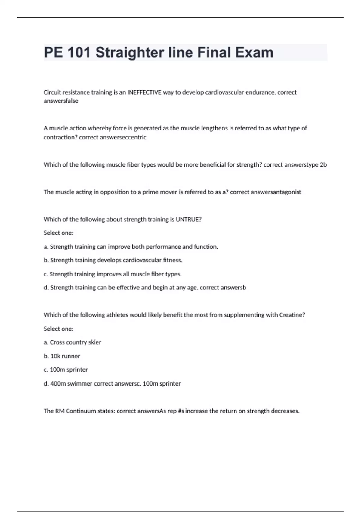 PE 101 Straighter line Final Exam 2024 with 100% correct answers - PE 101 Straighter line ...