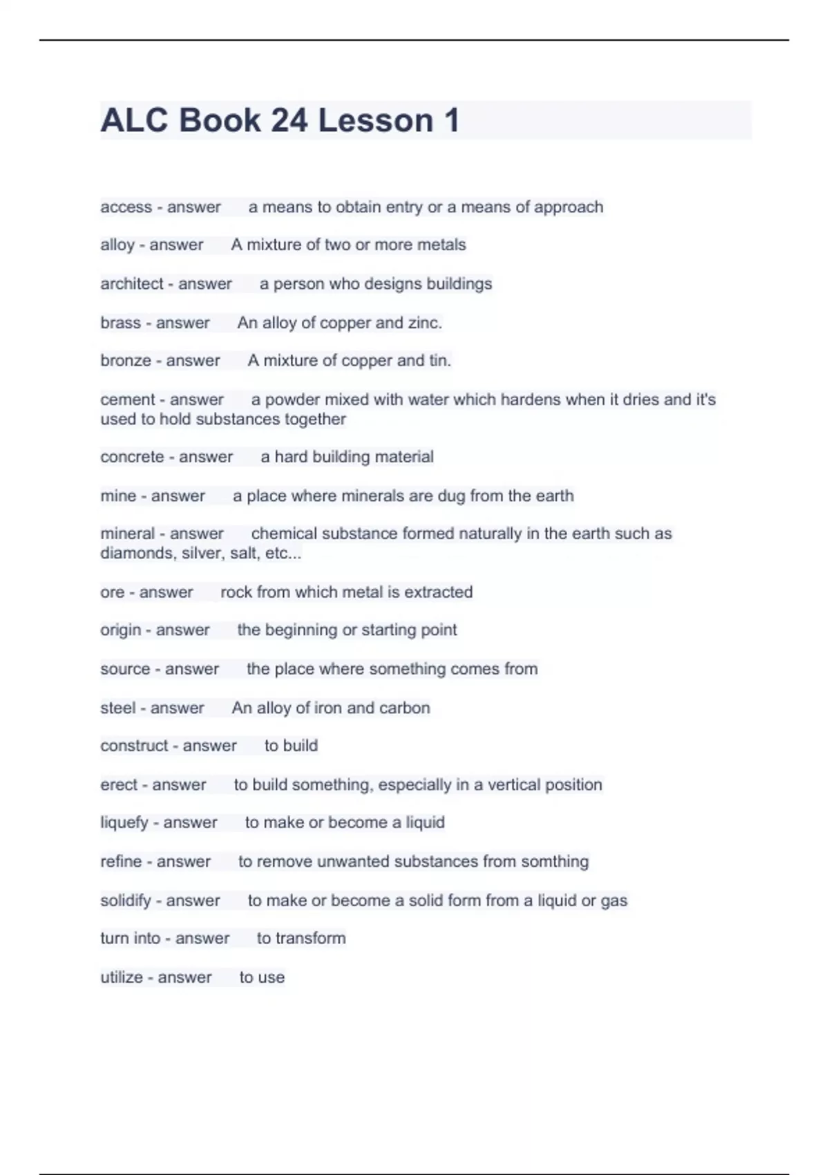 ALC Book 24 Lesson 1 Questions and Answers 2024 - ALC - Stuvia US