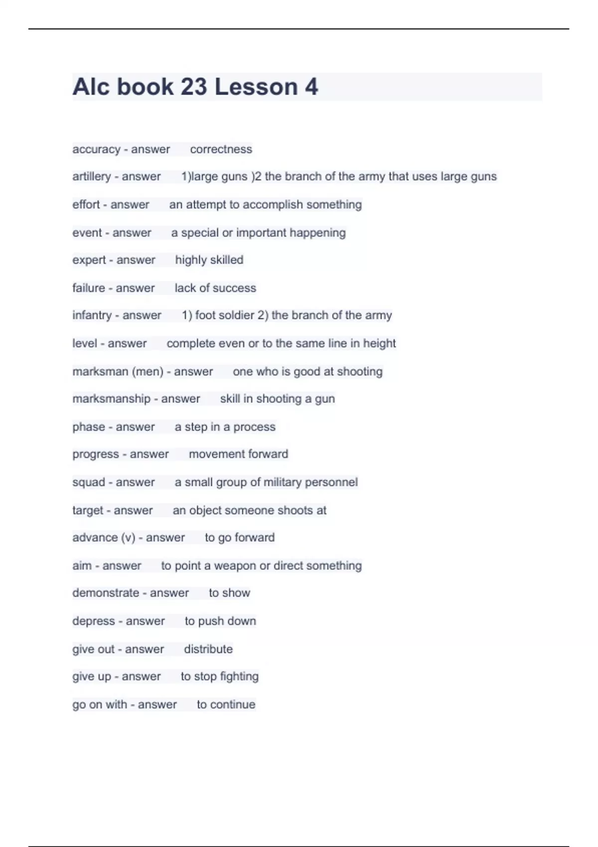 Alc book 23 Lesson 4 Questions with correct Answers 2024 - ALC - Stuvia US