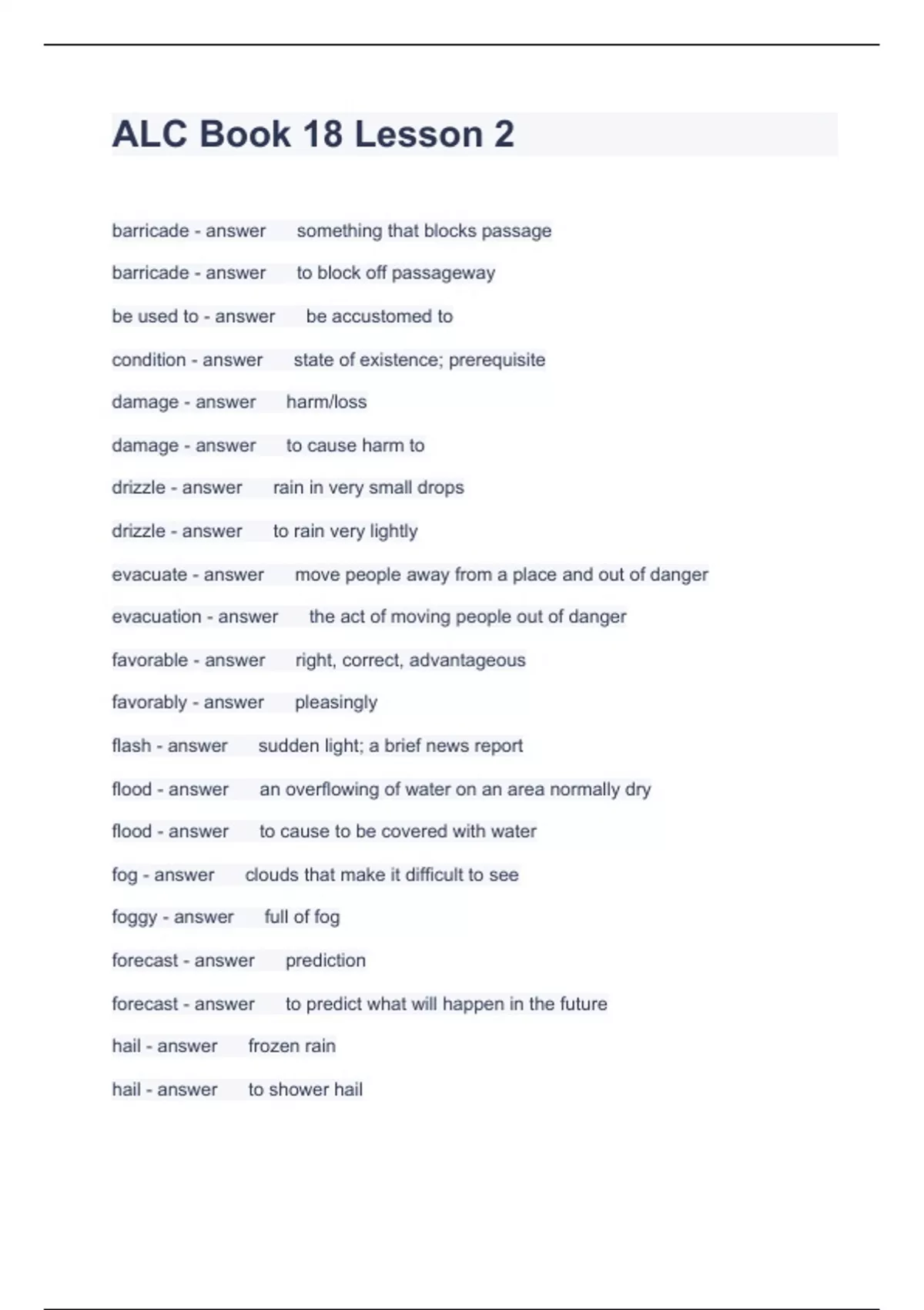 ALC Book 18 Lesson 2 Questions with correct Answers 2024 - ALC - Stuvia US