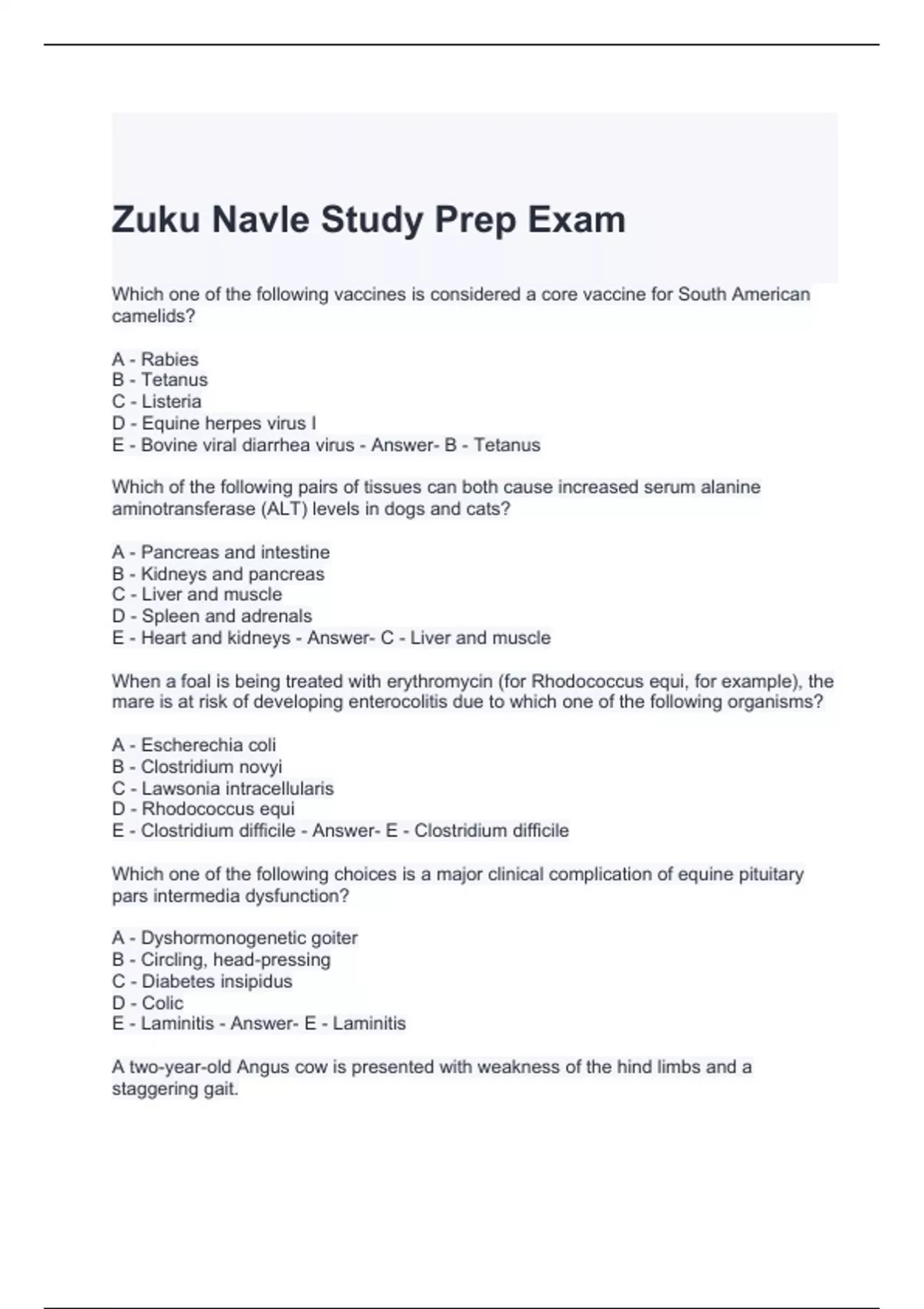 NAVLE Exam Bundle (Graded A) - Stuvia US