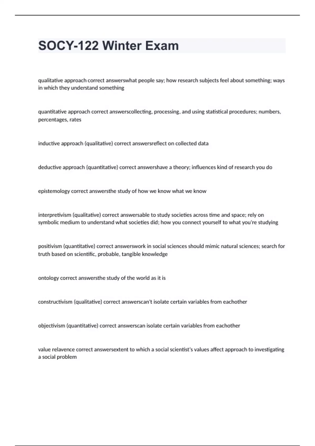 SOCY-122 Winter Exam 2024 with 100% complete solutions - SOCY-122 ...