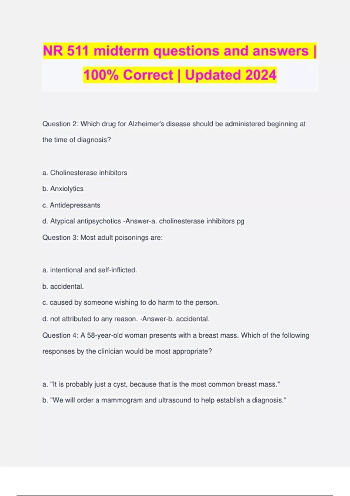 NR 511 midterm questions and answers | 100% Correct | Updated 2024 - NR 511 - Stuvia US