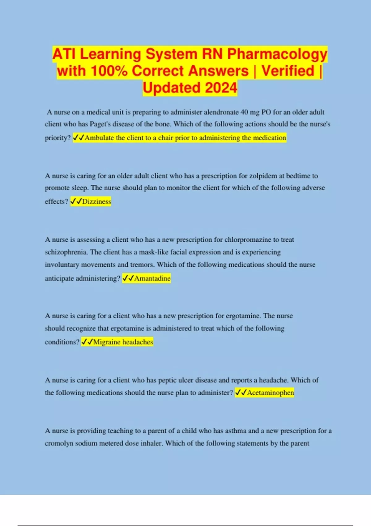 ATI Learning System RN Pharmacology with 100% Correct Answers ...