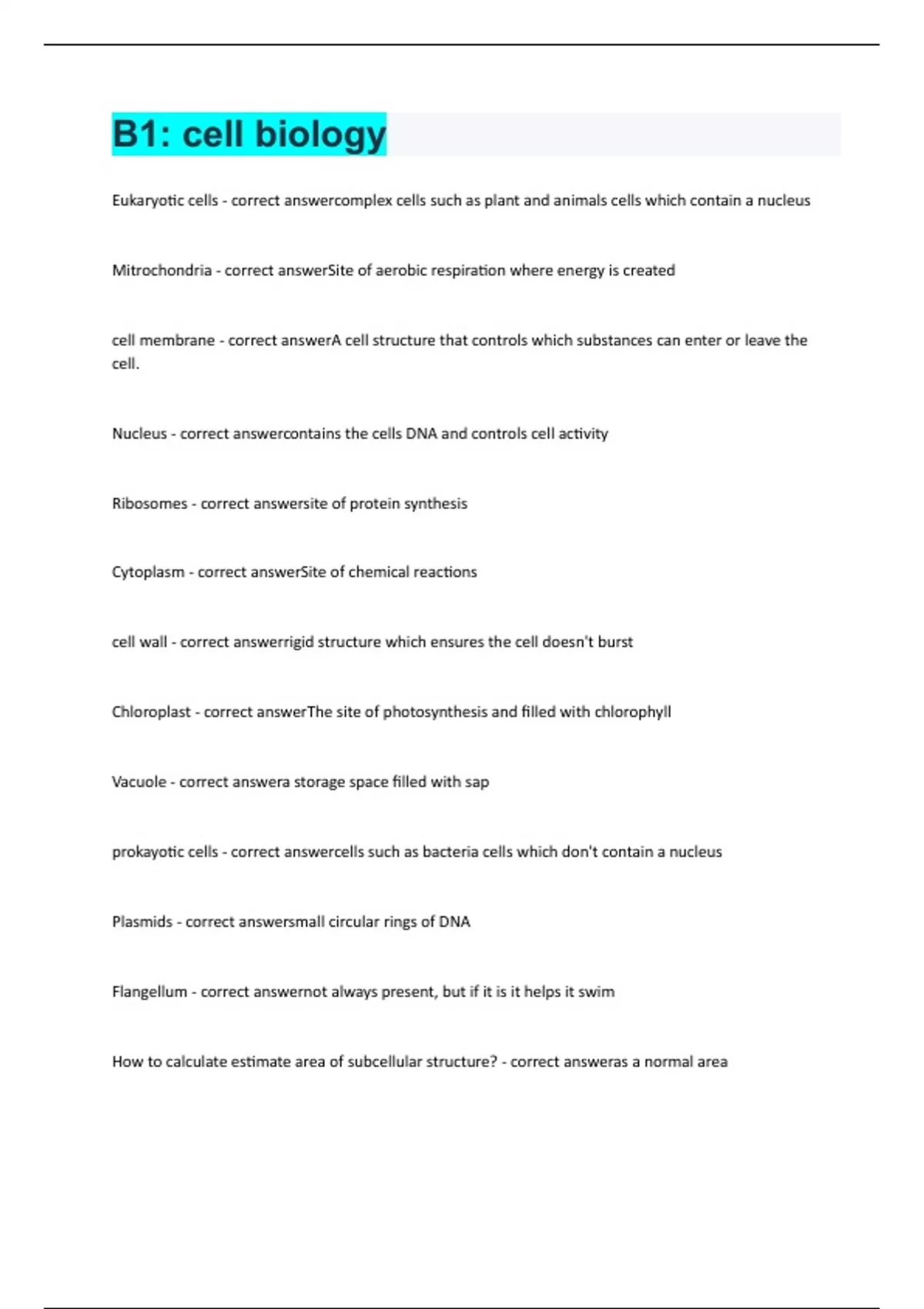 B1 cell biology Questions and answers latest update - B 1 Cell Biology ...