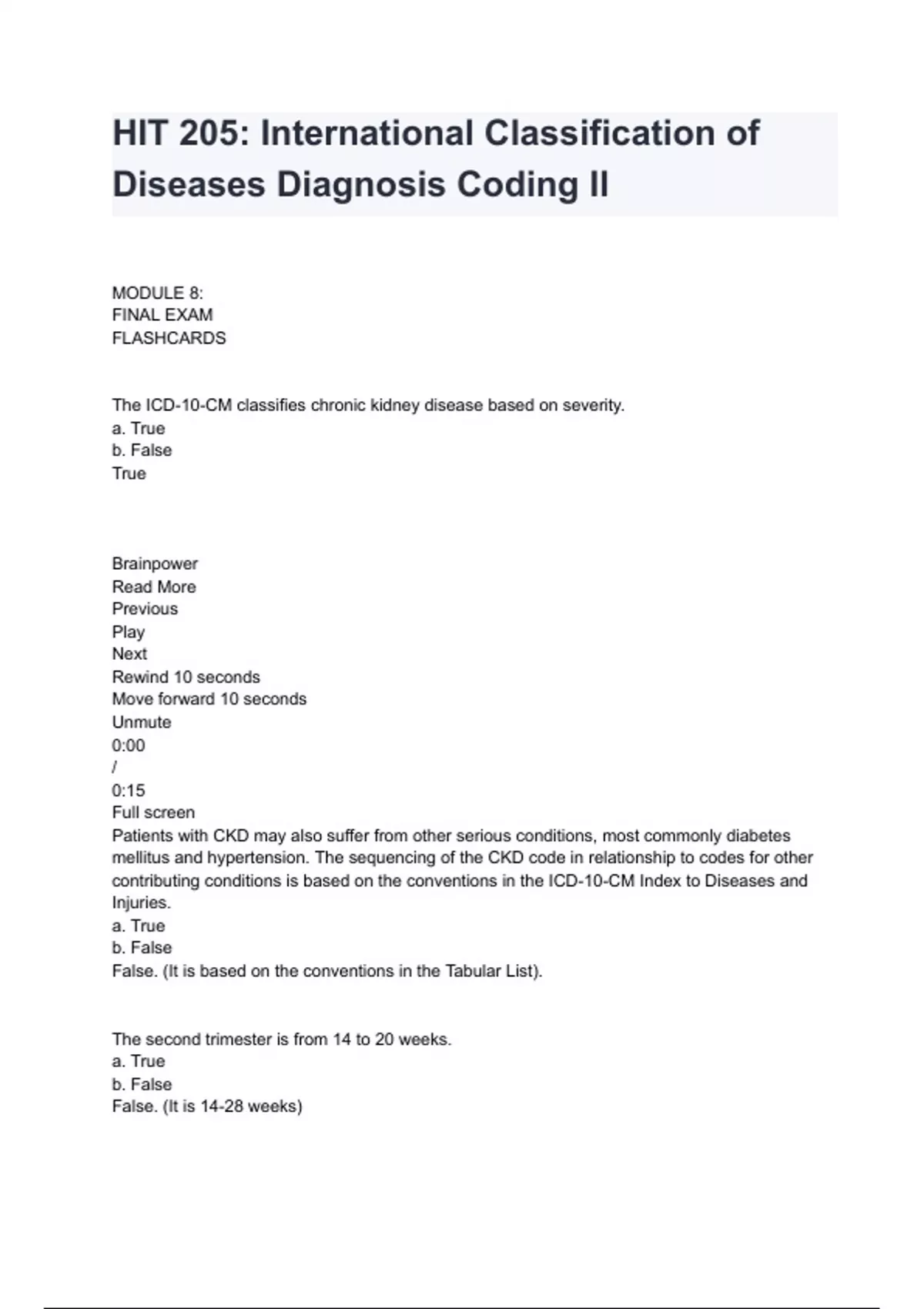 HIT 205: International Classification of Diseases Diagnosis Coding II ...