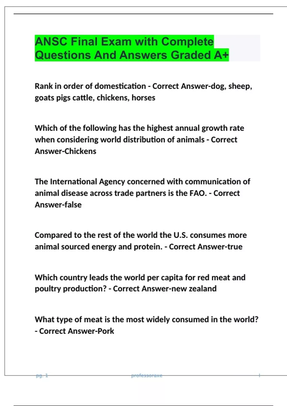 ANSC Final Exam with Complete Questions And Answers Graded A+ - ANSC ...