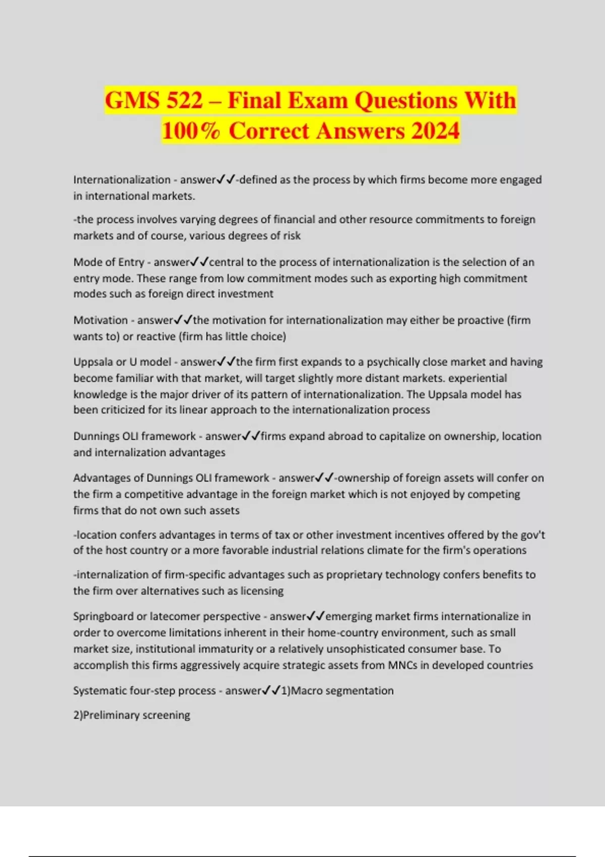 GMS 522 – Final Exam Questions With 100% Correct Answers 2024 - GMS 522 - Stuvia US