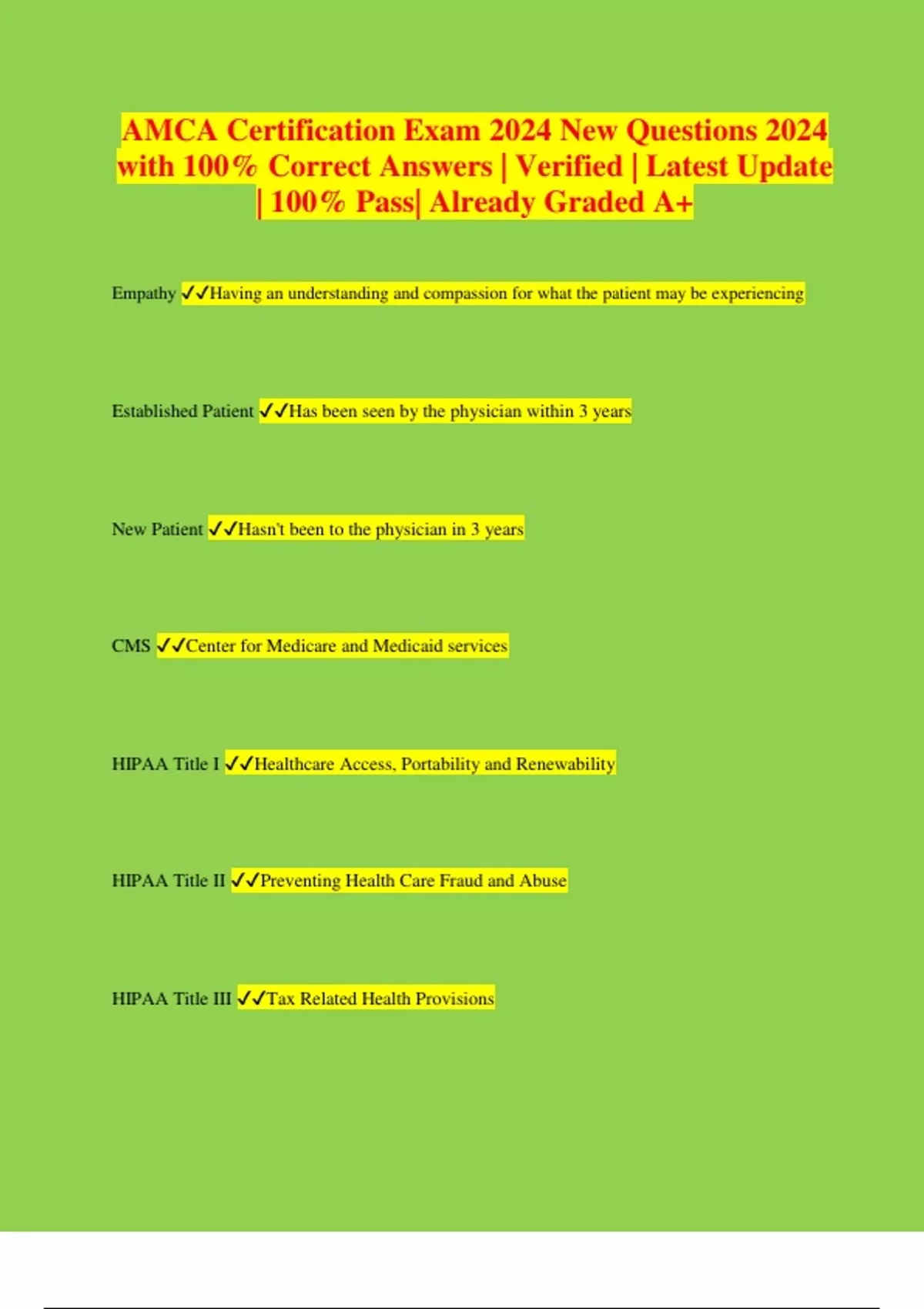 AMCA Certification Exam 2024 New Questions 2024 with 100% Correct ...