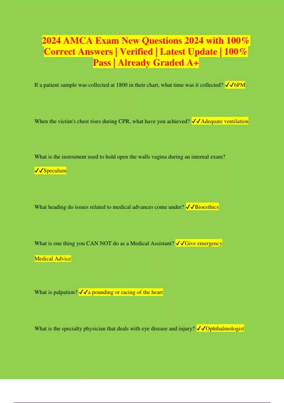 2024 AMCA Exam New Questions 2024 with 100% Correct Answers | Verified ...