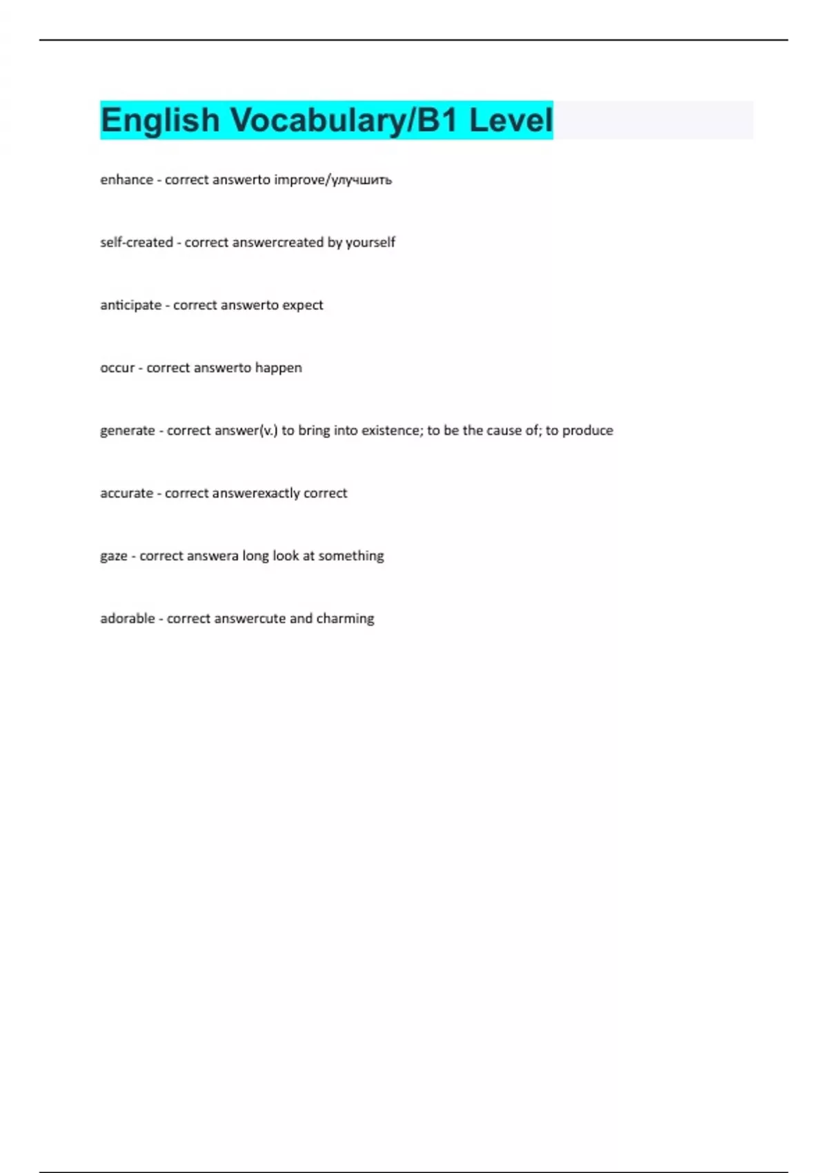 English Vocabulary B1 Level Questions and answers latest update - B1 ...