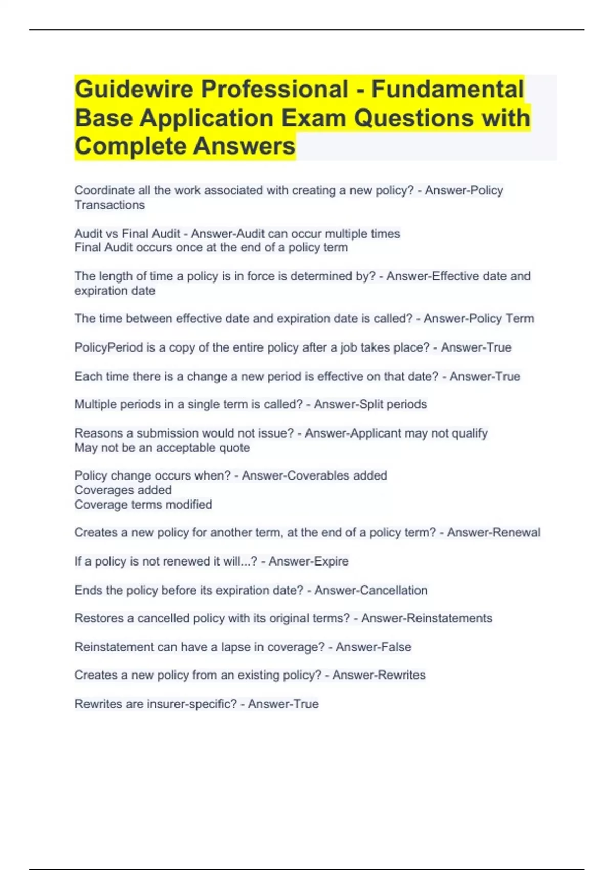 Guidewire Professional - Fundamental Base Application Exam Questions ...