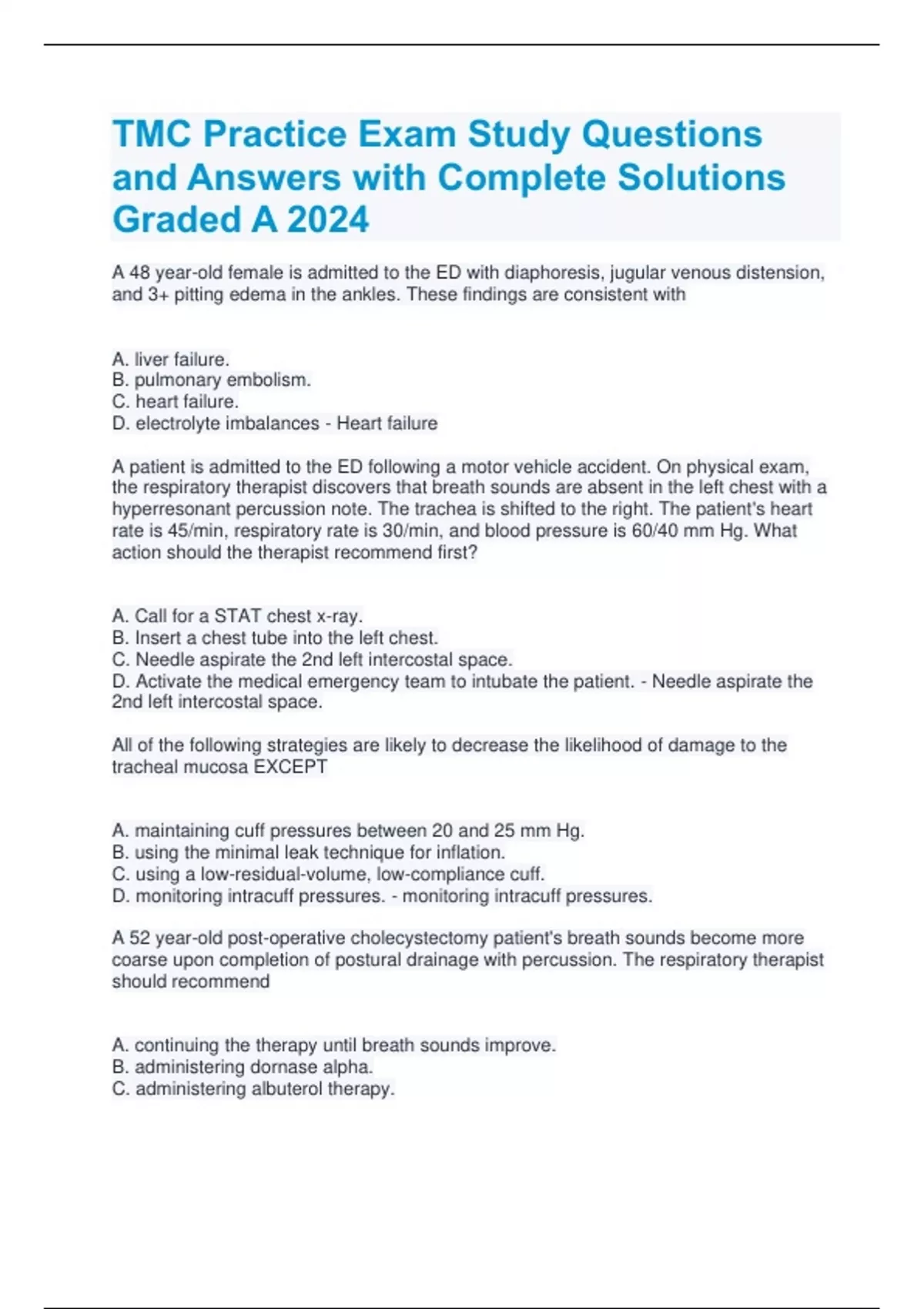 TMC Practice Exam Study Questions and Answers with Complete Solutions ...