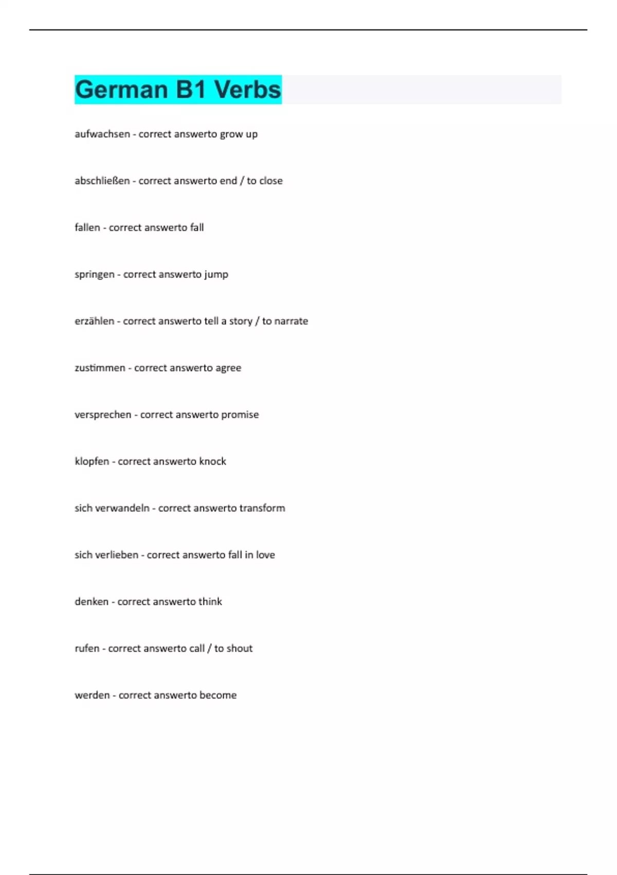 German B1 Verbs 1 Questions and answers latest update - B1 German Verbs ...