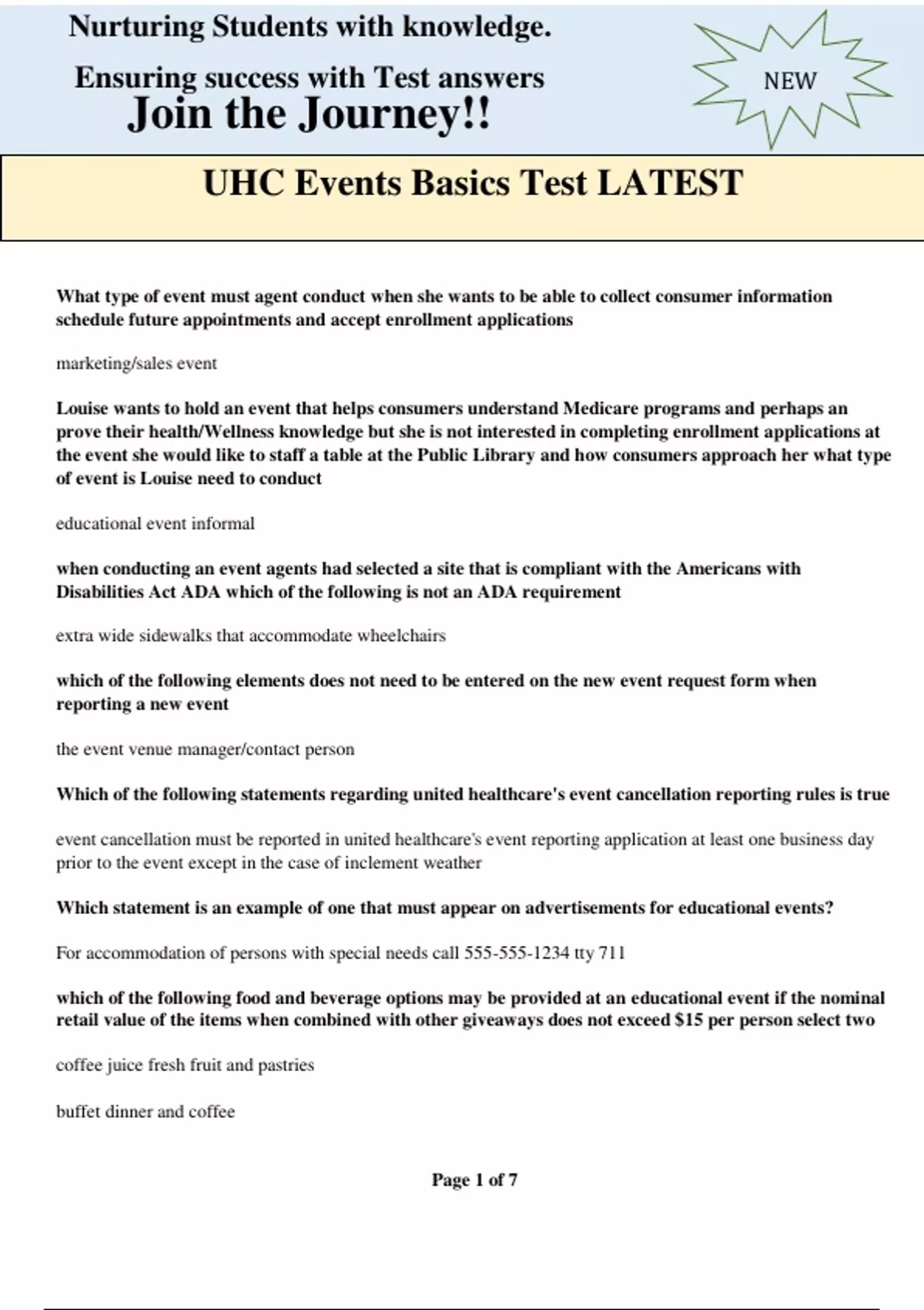 UHC Events Basics Test LATEST Questions & Answers: Guaranteed A+ Guide ...