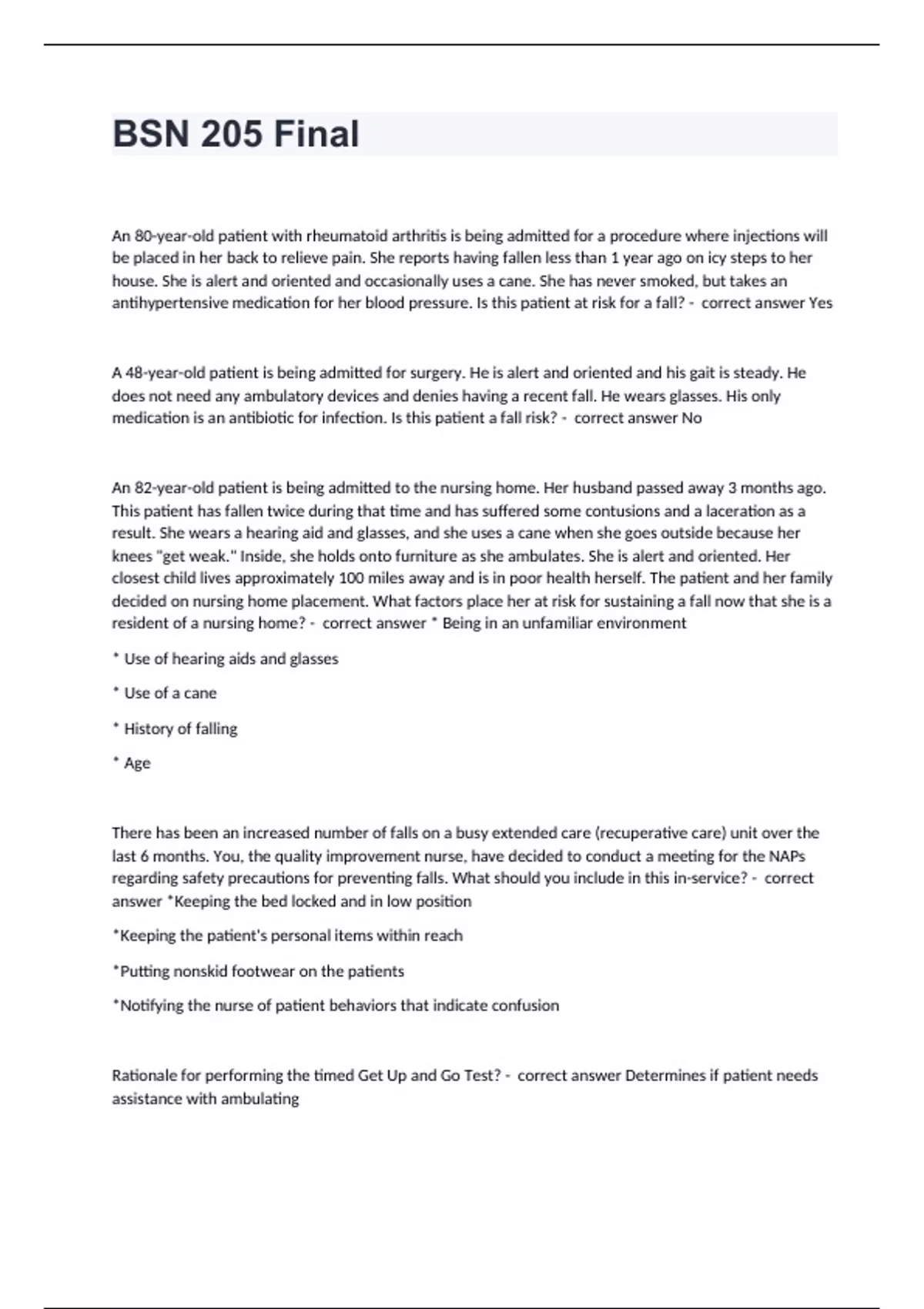 BSN 205 Final questions with answers graded A+ 2024/2025 - BSN 205 ...