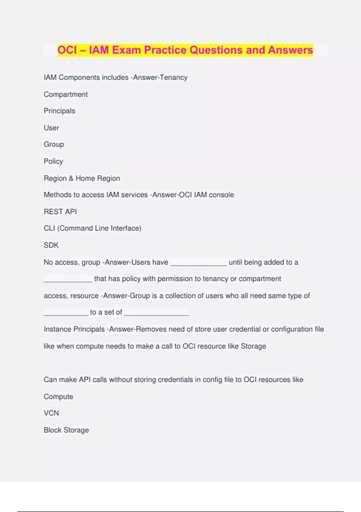 OCI – IAM Exam Practice Questions and Answers 100% Pass - OCI ...