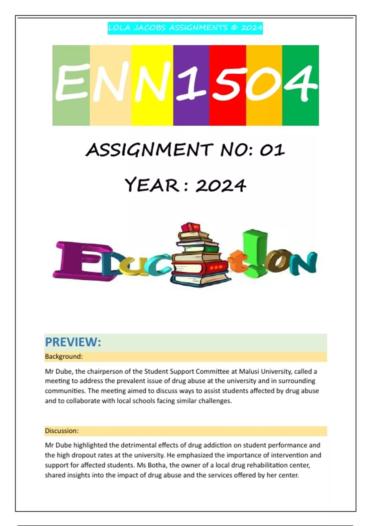 ENN1504 ASSIGNMENT 1 S1 2024 (FULL ANSWERS) - ENN1504 - Stuvia SA