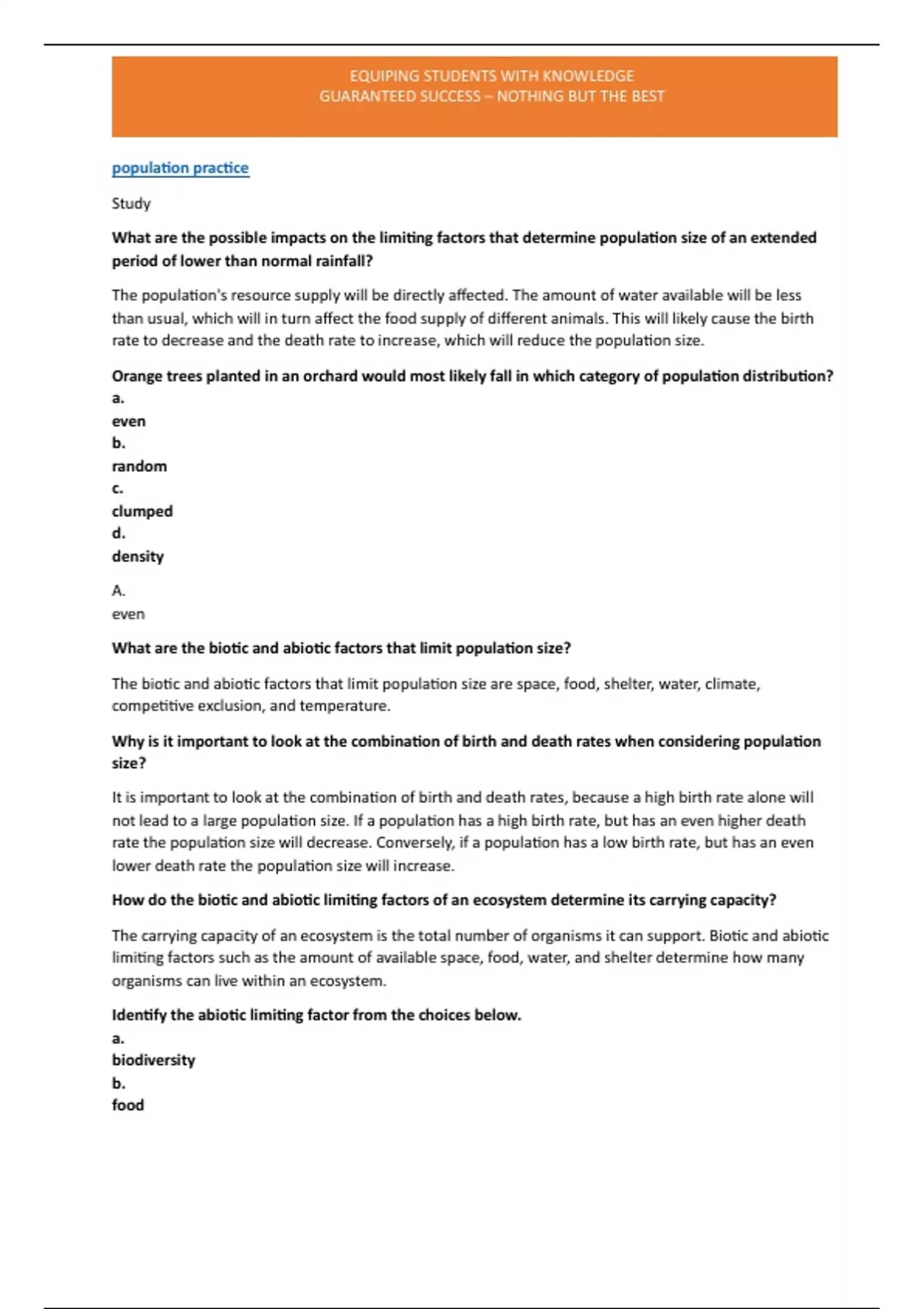 population practice Questions & Answers: Guaranteed A+ Guide ...