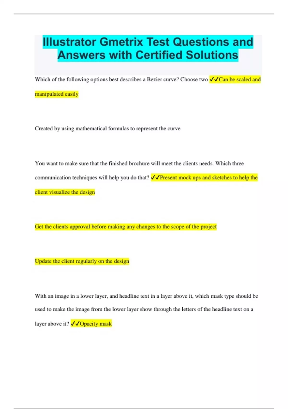 Illustrator Gmetrix Test Questions and Answers with Certified Solutions ...