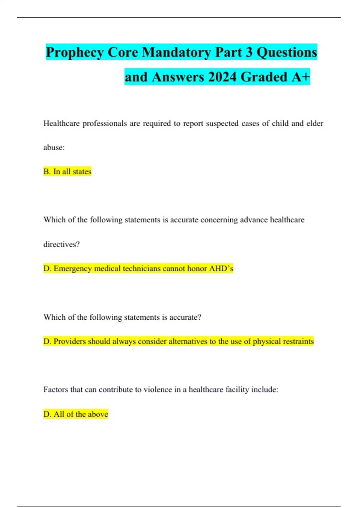 Prophecy Core Mandatory Part 3 Questions and Answers 2024 Graded A+ ...