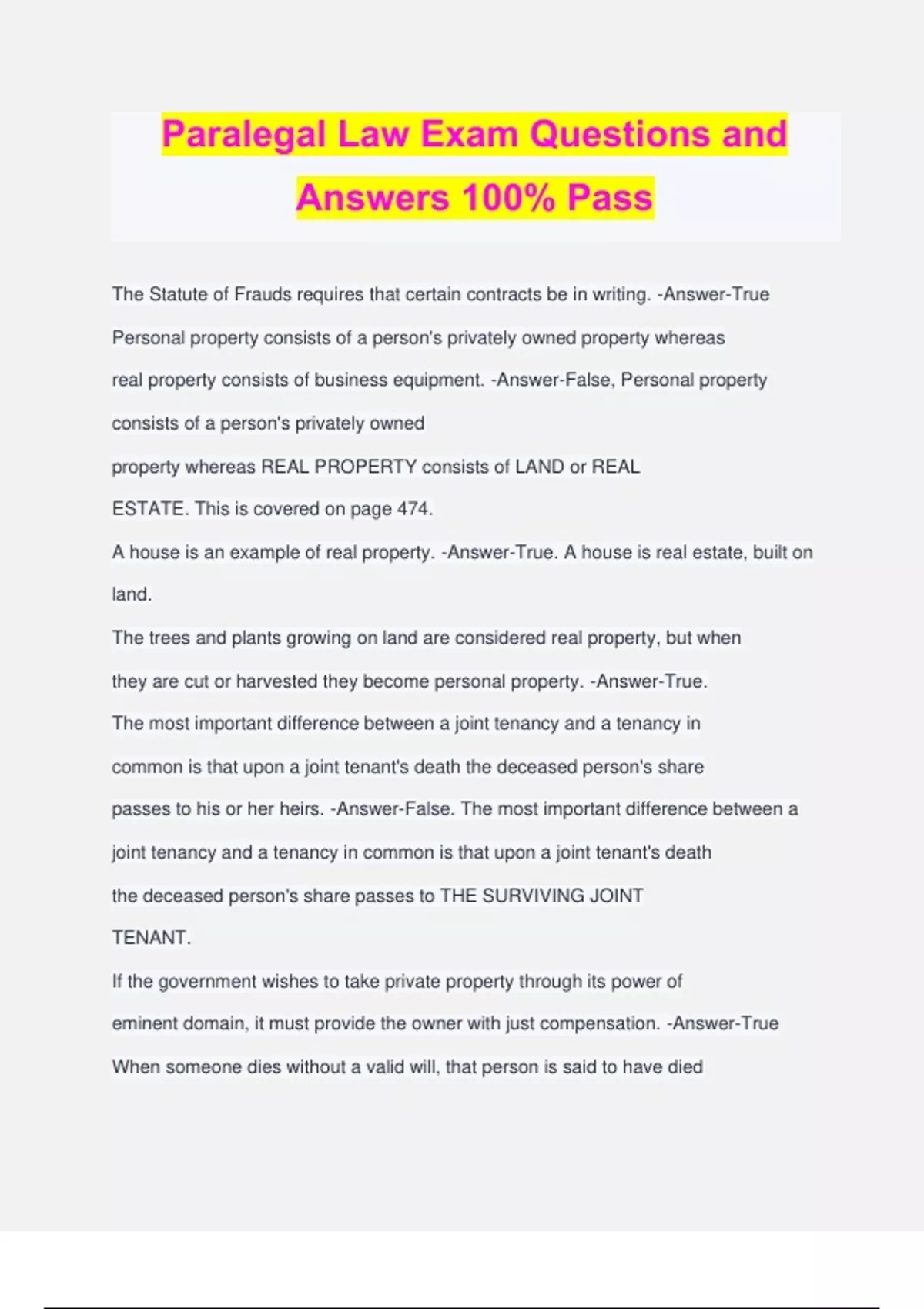 Paralegal Law Exam Questions and Answers 100% Pass - Paralegal - Stuvia US