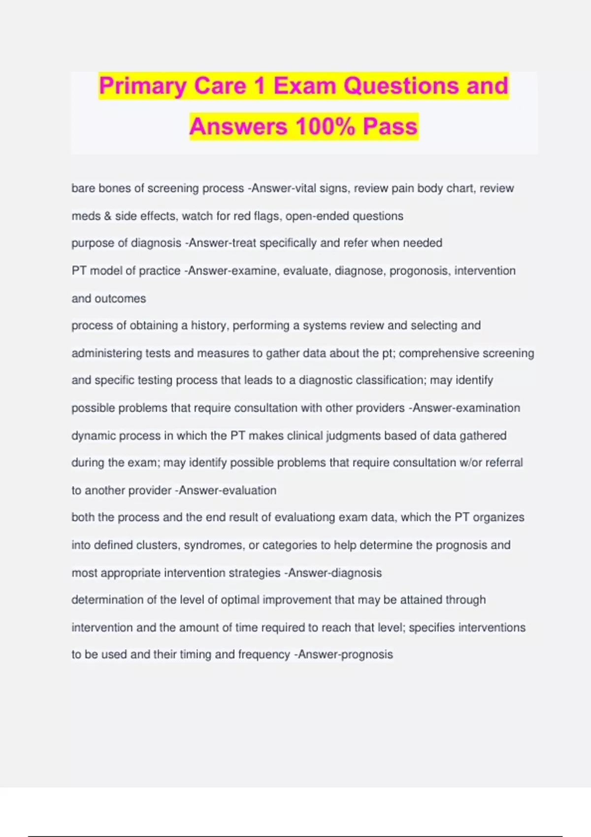 Primary Care Bundled Exams Questions and Answers | 100% Verified and ...