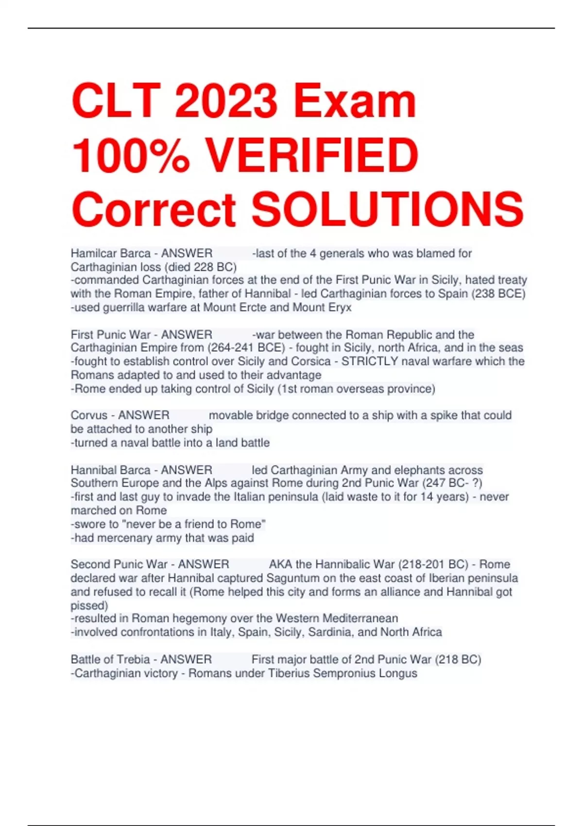 CLT 2023 Exam 100% VERIFIED Correct SOLUTIONS - CLT 202 3 - Stuvia US