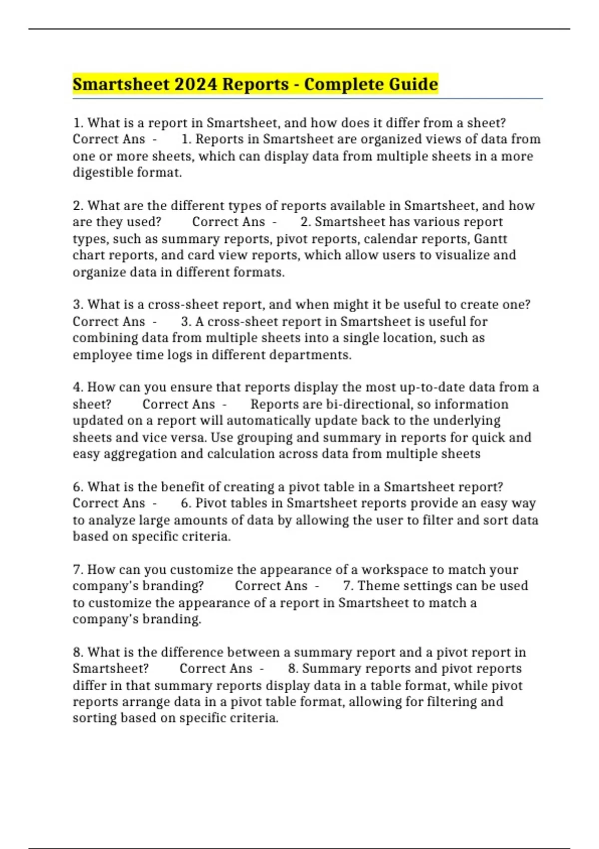 Smartsheet 2024 Reports - Complete Guide - Smartsheet Certification ...