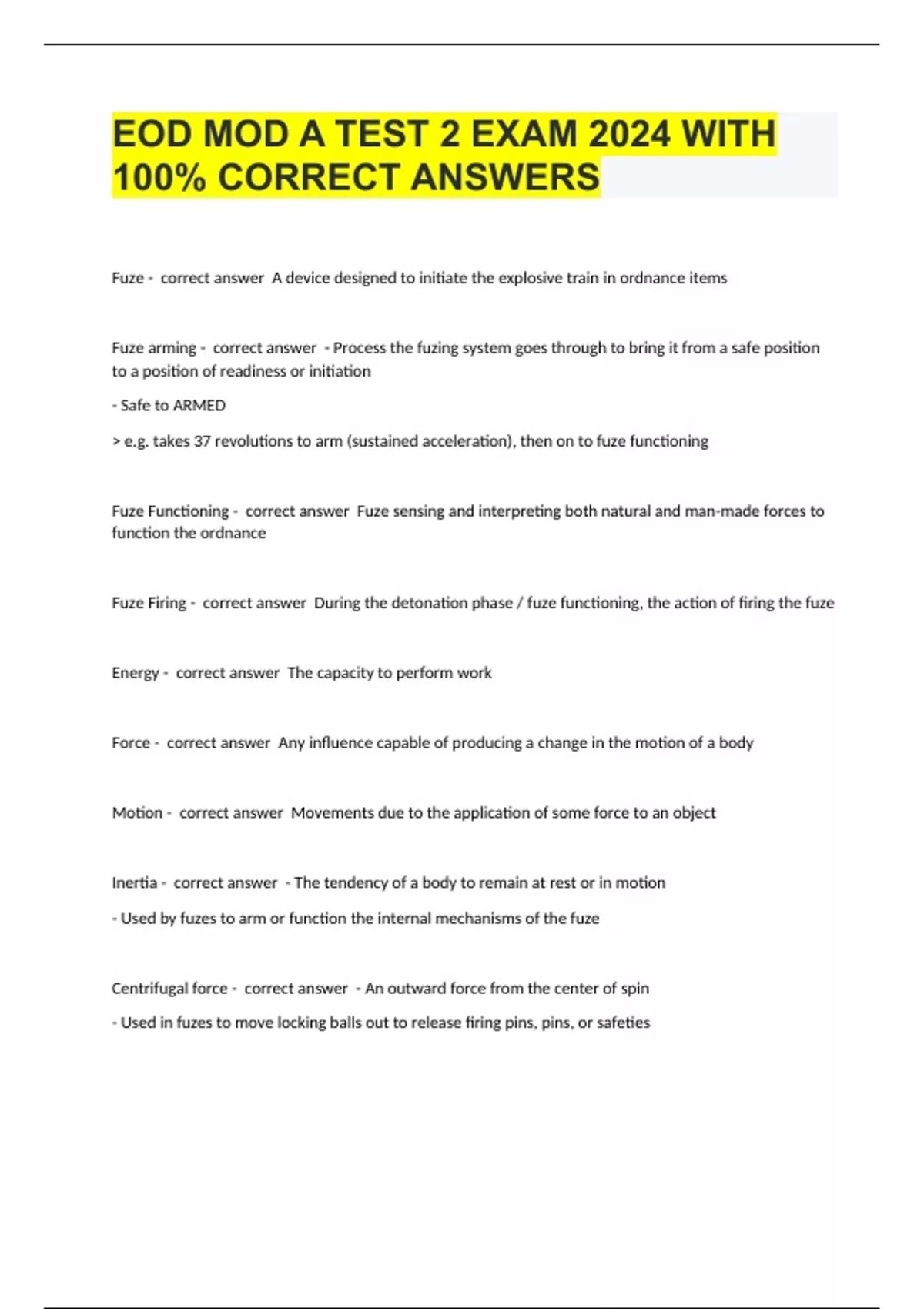 EOD MOD A TEST 2 EXAM 2024 WITH 100% CORRECT ANSWERS - EOD MOD - Stuvia US