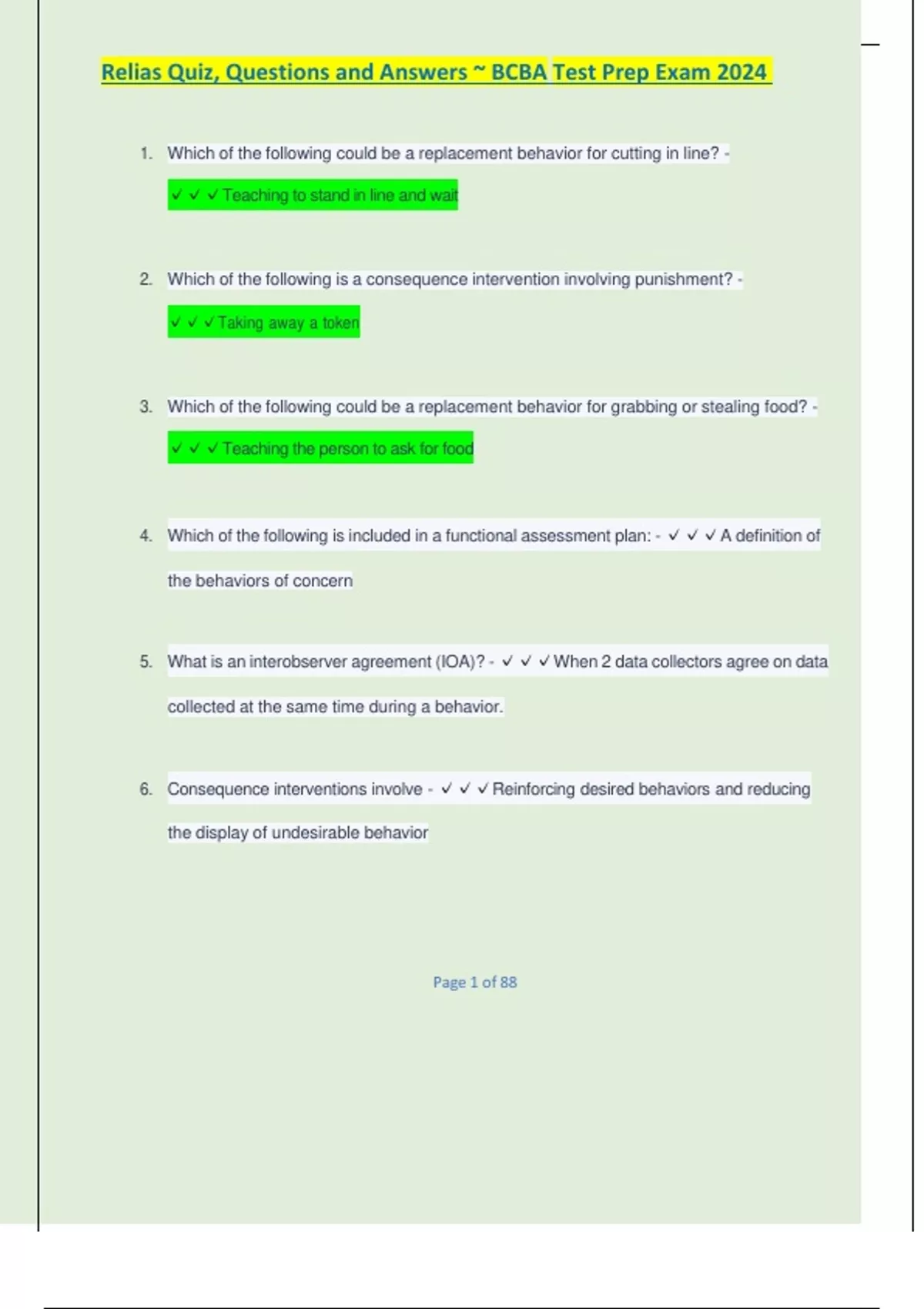 Relias Quiz, Questions and Answers ~ BCBA Test Prep Exam 2024 - BCBA ...