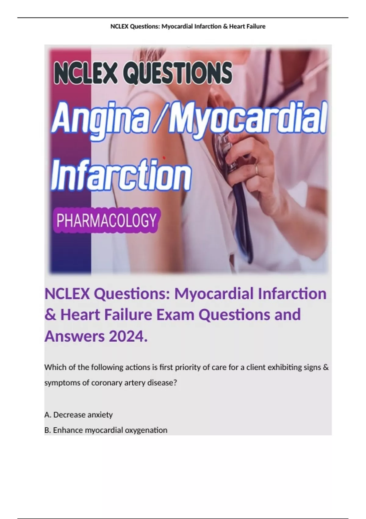 NCLEX Questions: Myocardial Infarction & Heart Failure Exam Questions ...