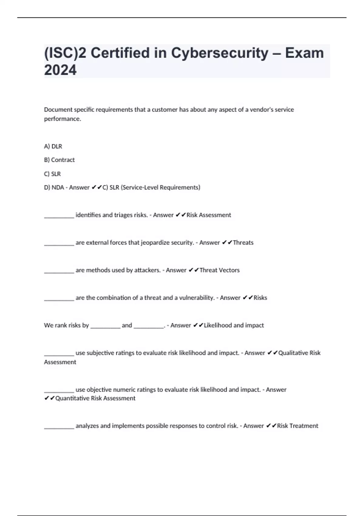 (ISC)2 Certified in Cybersecurity – Exam 2024 - 2 Certified in ...