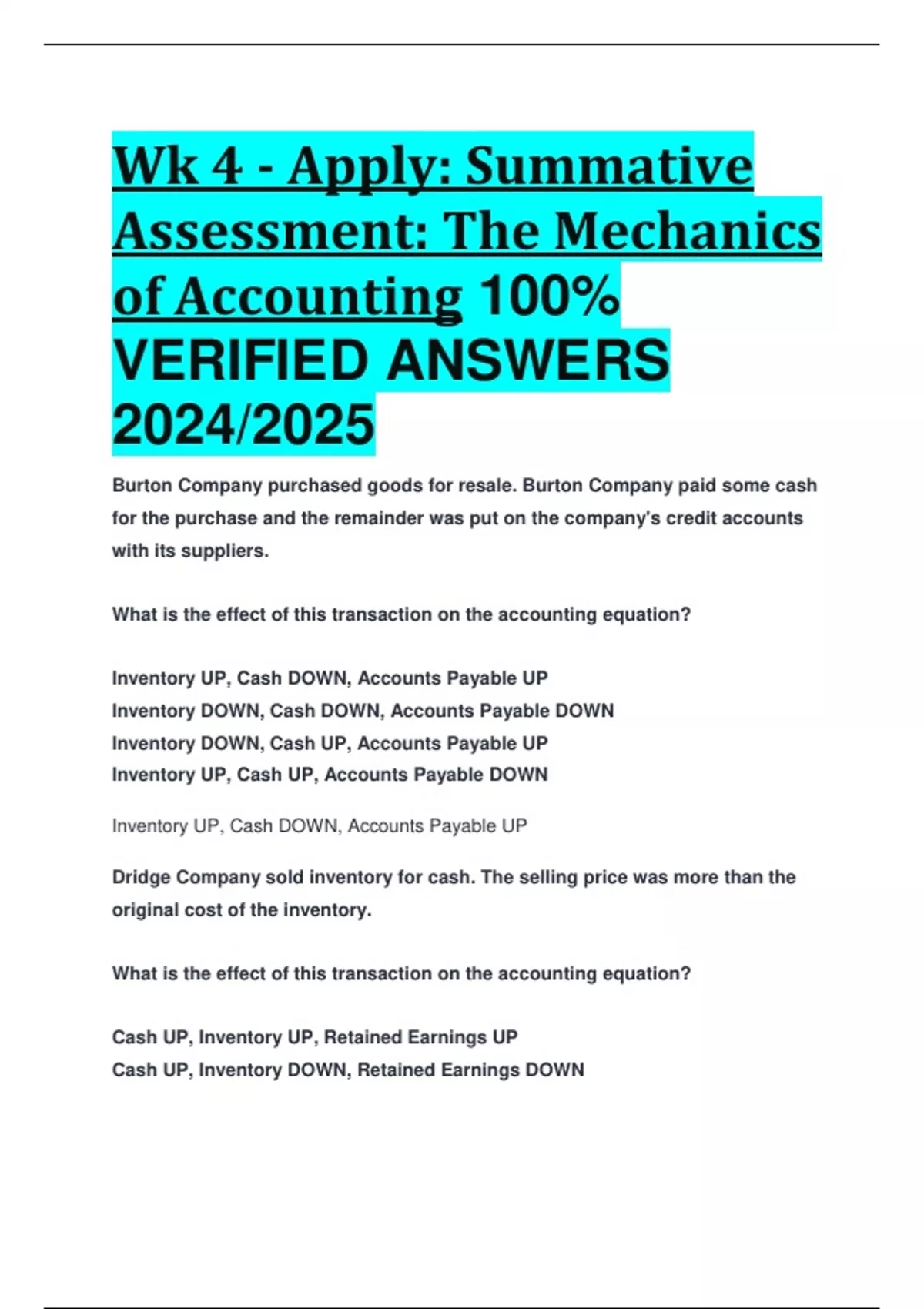 Wk 4 - Apply: Summative Assessment: The Mechanics of Accounting 100% ...