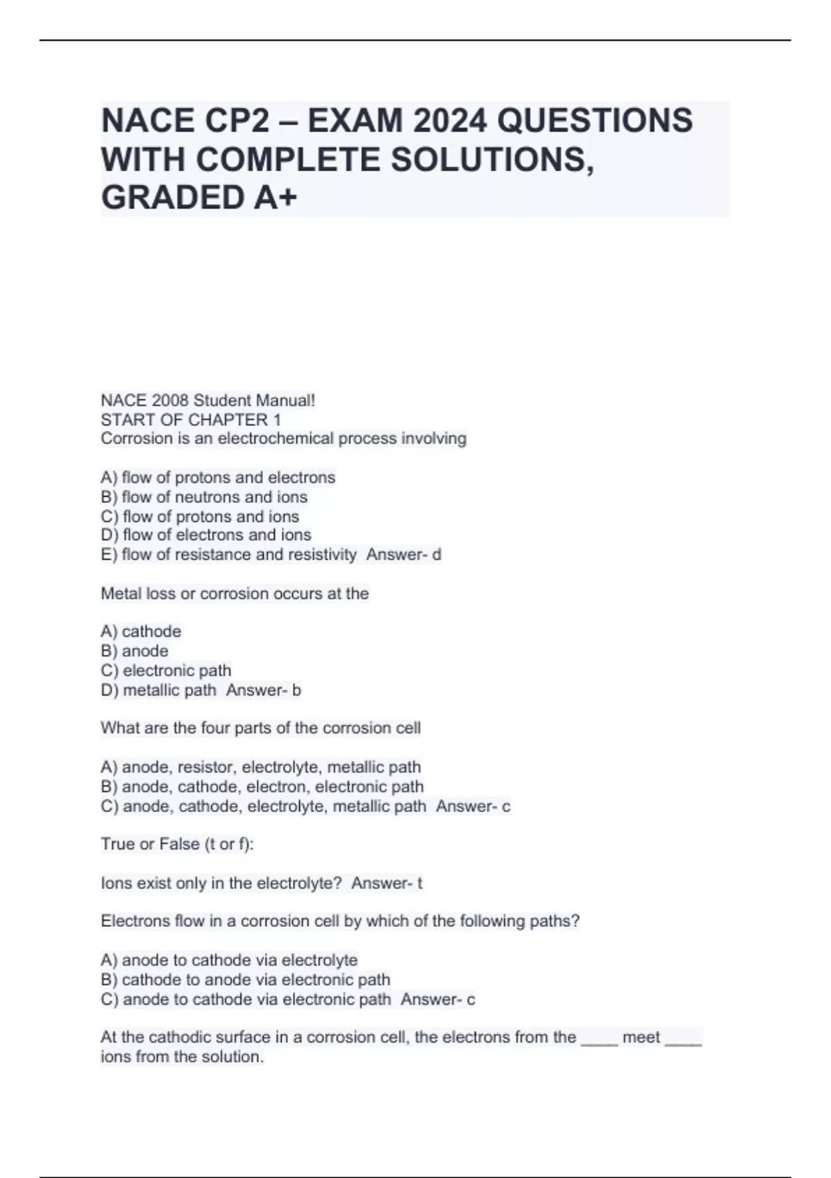 NACE CP2 – EXAM 2024 QUESTIONS WITH COMPLETE SOLUTIONS, GRADED A+ - NACE CP2 - Stuvia US