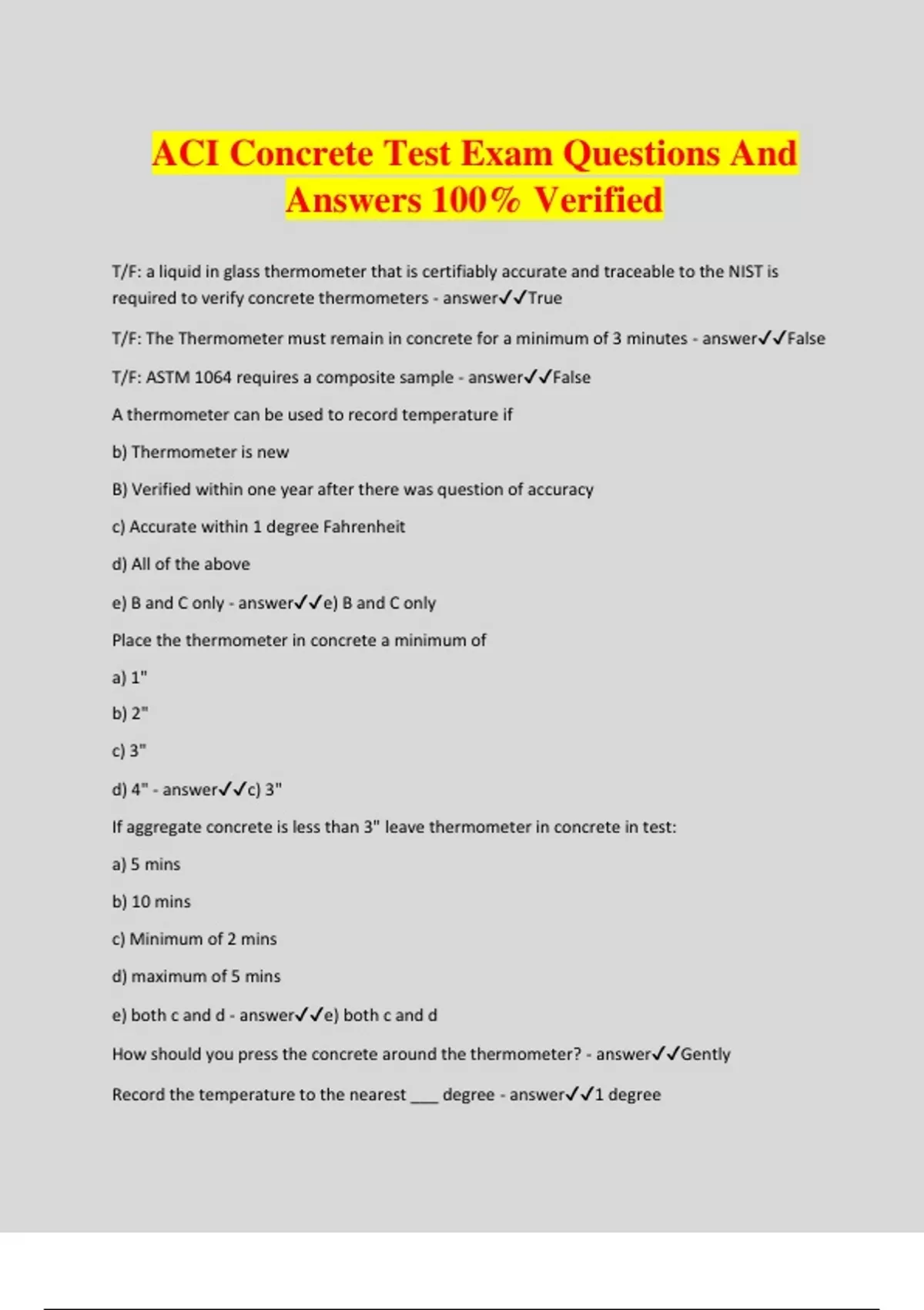 ACI Concrete Test Exam Questions And Answers 100% Verified - ACI ...
