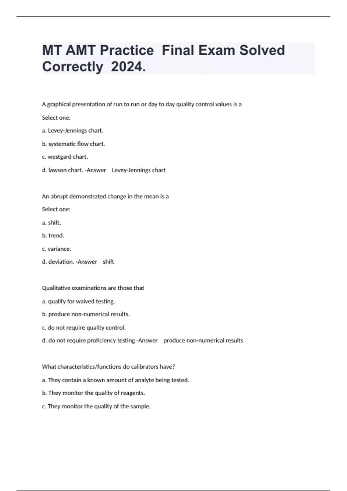 MT AMT Practice Final Exam Solved Correctly 2024. - AMT Certification ...