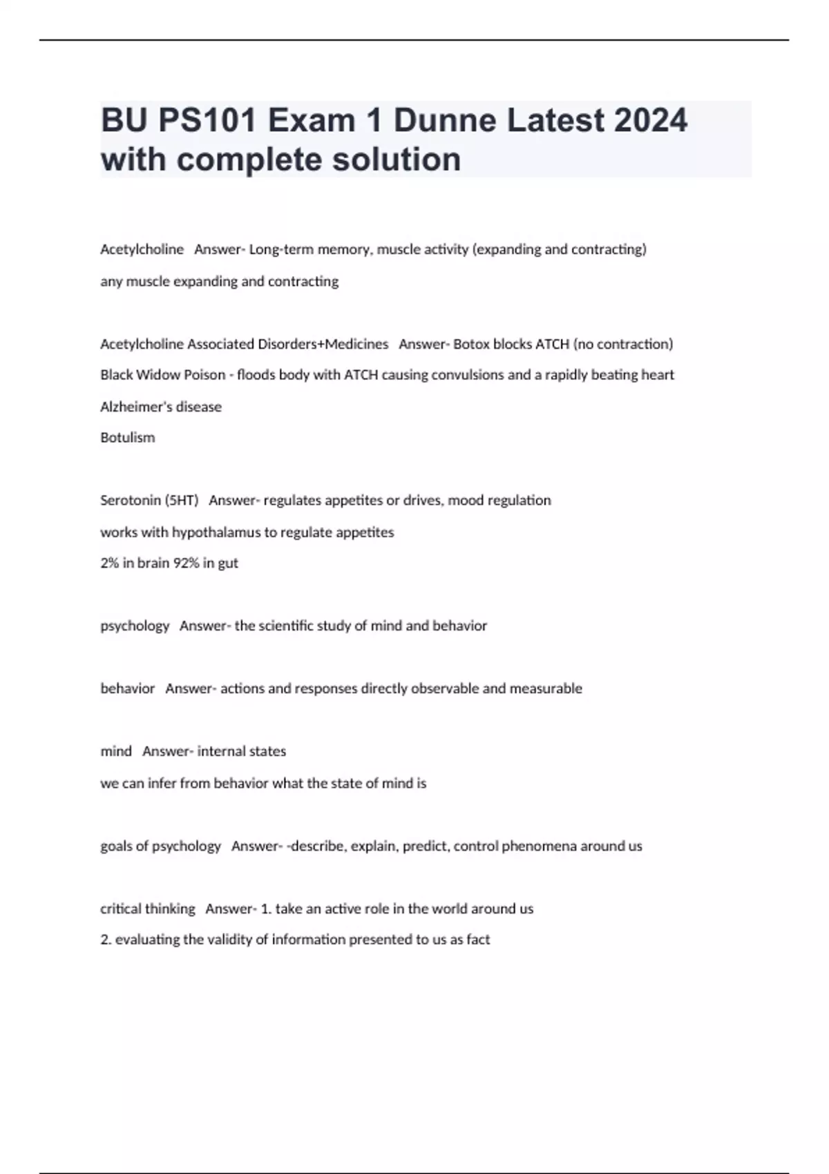 BU PS101 Exam 1 Dunne Latest 2024 with complete solution - BU PS101 ...