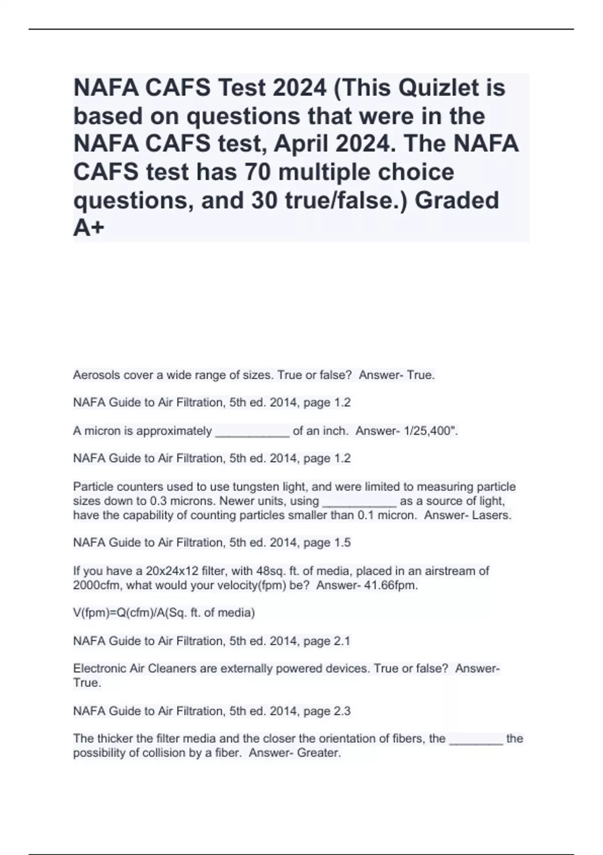 NAFA CAFS Test 2024 (This Quizlet is based on questions that were in ...