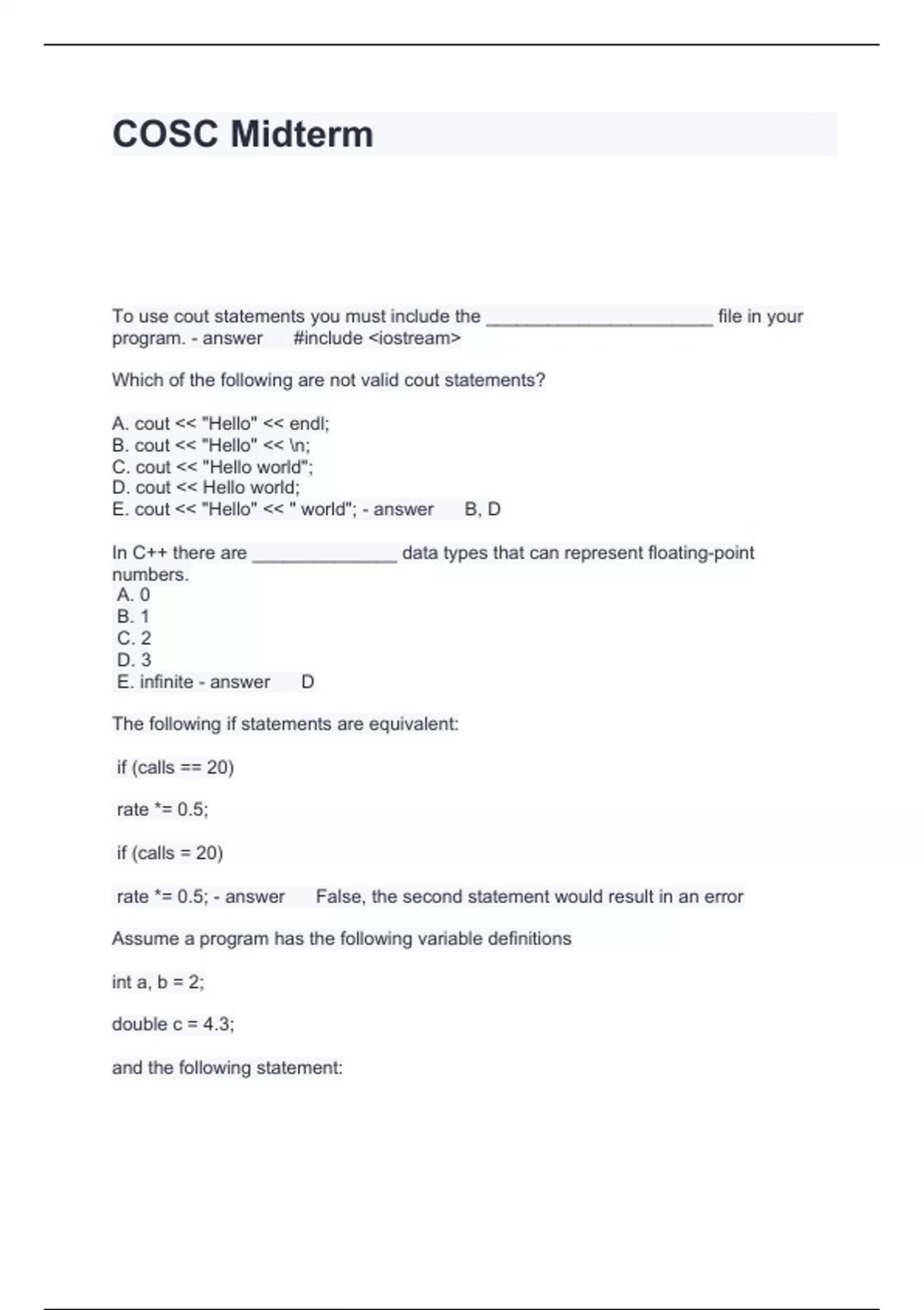 COSC Midterm Questions with correct Answers 2024 - COSC - Stuvia US