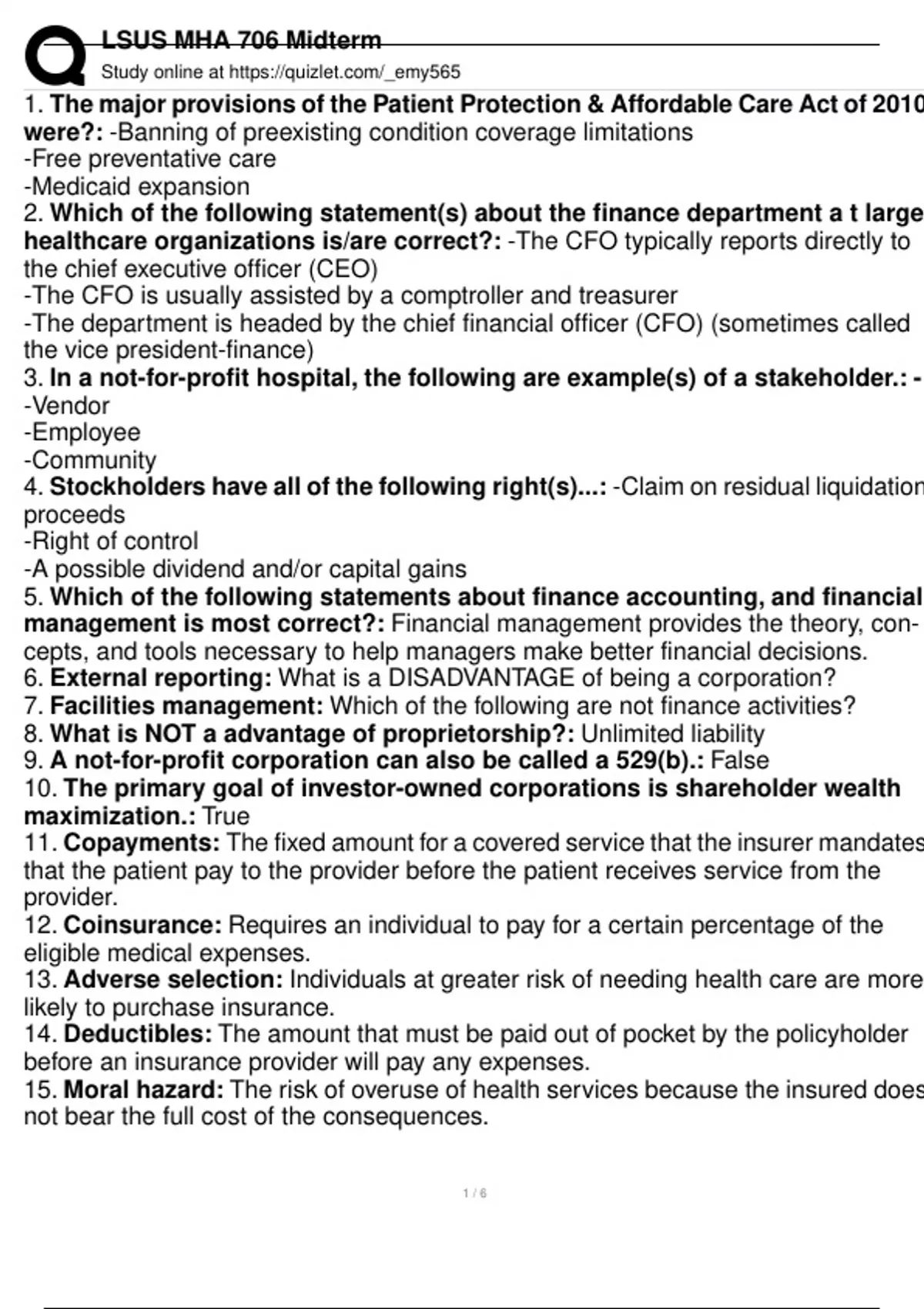 2024 MHA Financial Management Midterm Exam New Latest Version/ Best ...