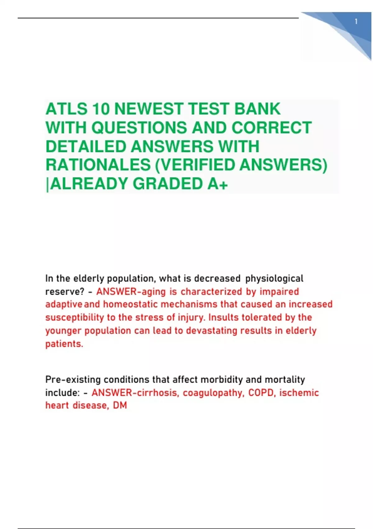 ATLS 10 NEWEST SOLUTION TEST BANK WITH QUESTIONS AND CORRECT DETAILED ...