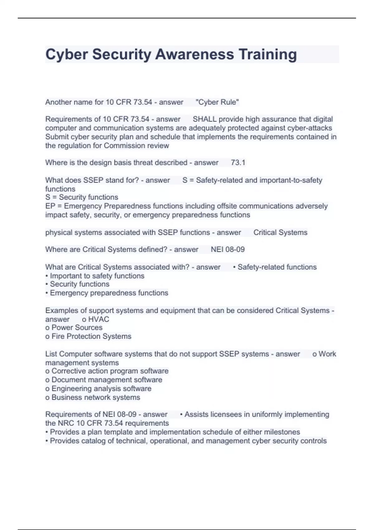 Cyber Security Awareness Training Questions and Answers 100% Accurate ...