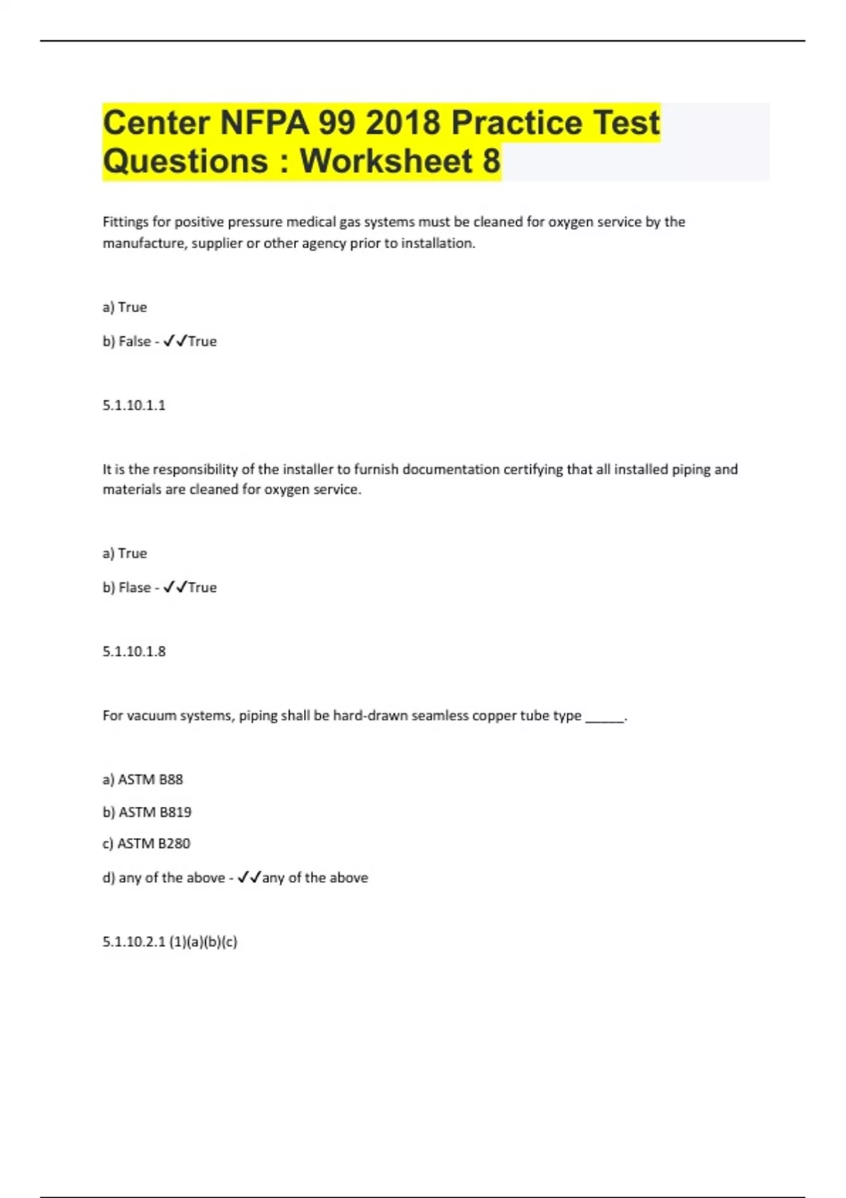 Center NFPA 99 2018 Practice Test Questions with answers - Center NFPA ...